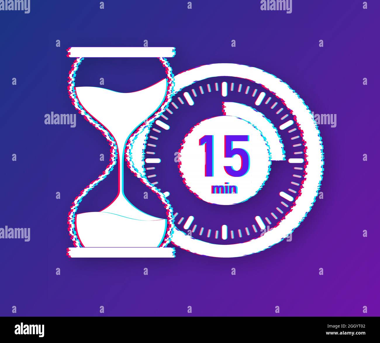 The 15 minutes, stopwatch vector glitch icon. Stopwatch icon in flat ...