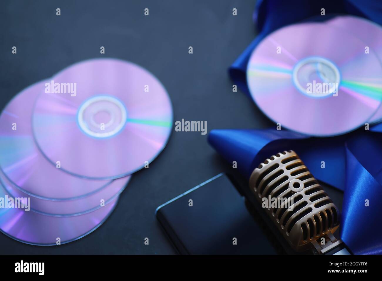 The concept of media presentations. Retro microphone on background ...