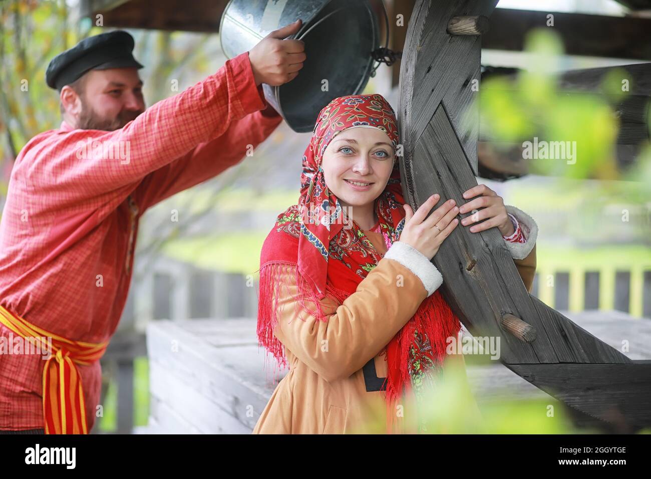 Traditional Slavic rituals in the rustic style. Outdoor in summer ...