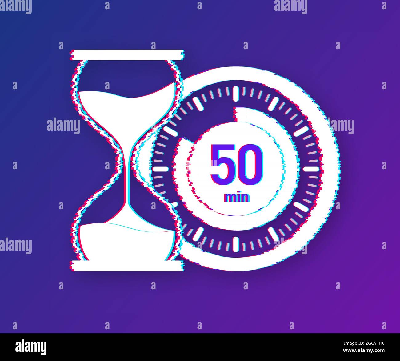 The 50 minutes, stopwatch vector glitch icon. Stopwatch icon in flat ...