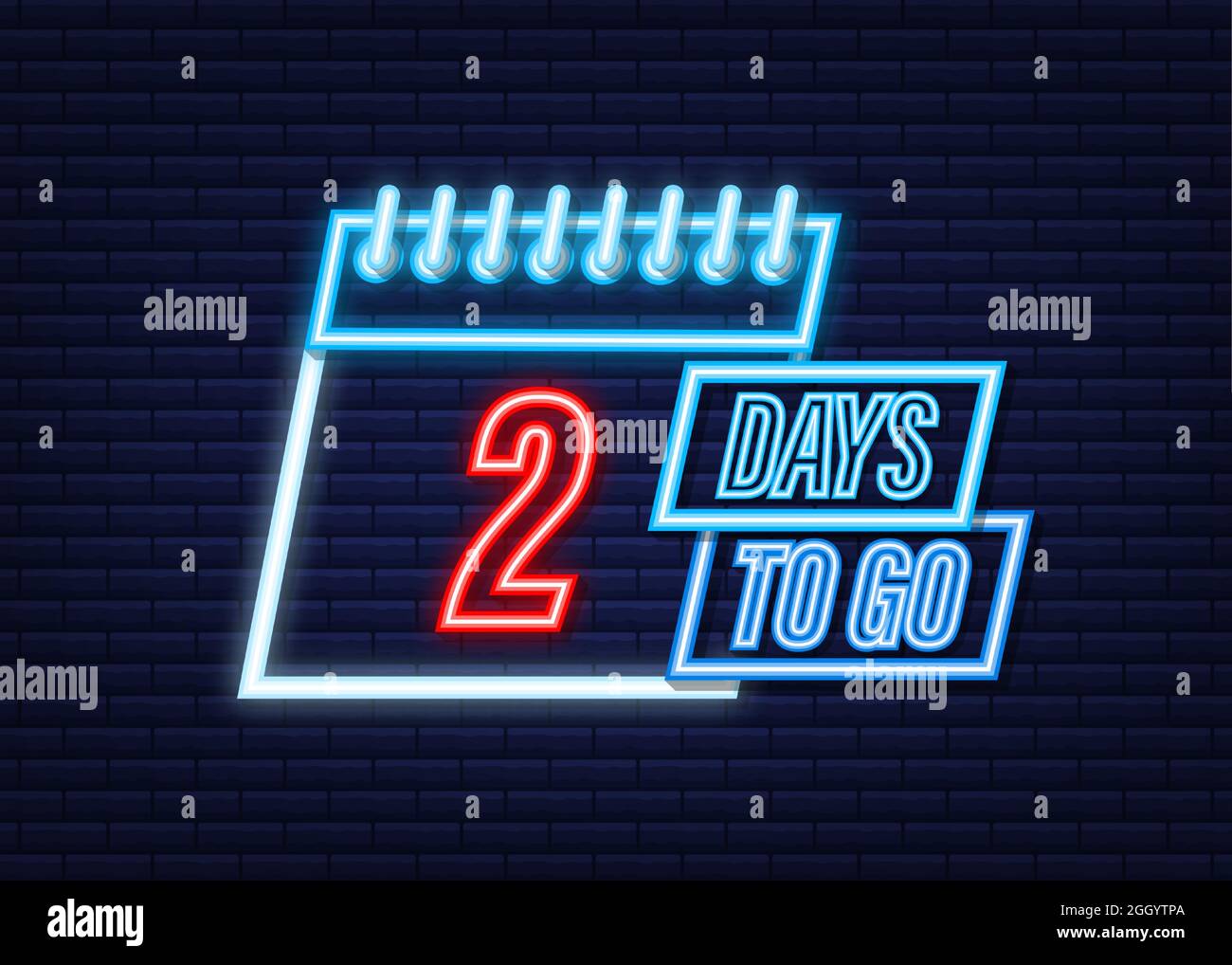 2 days to go. Neon style icon. Vector typographic design. Vector stock ...