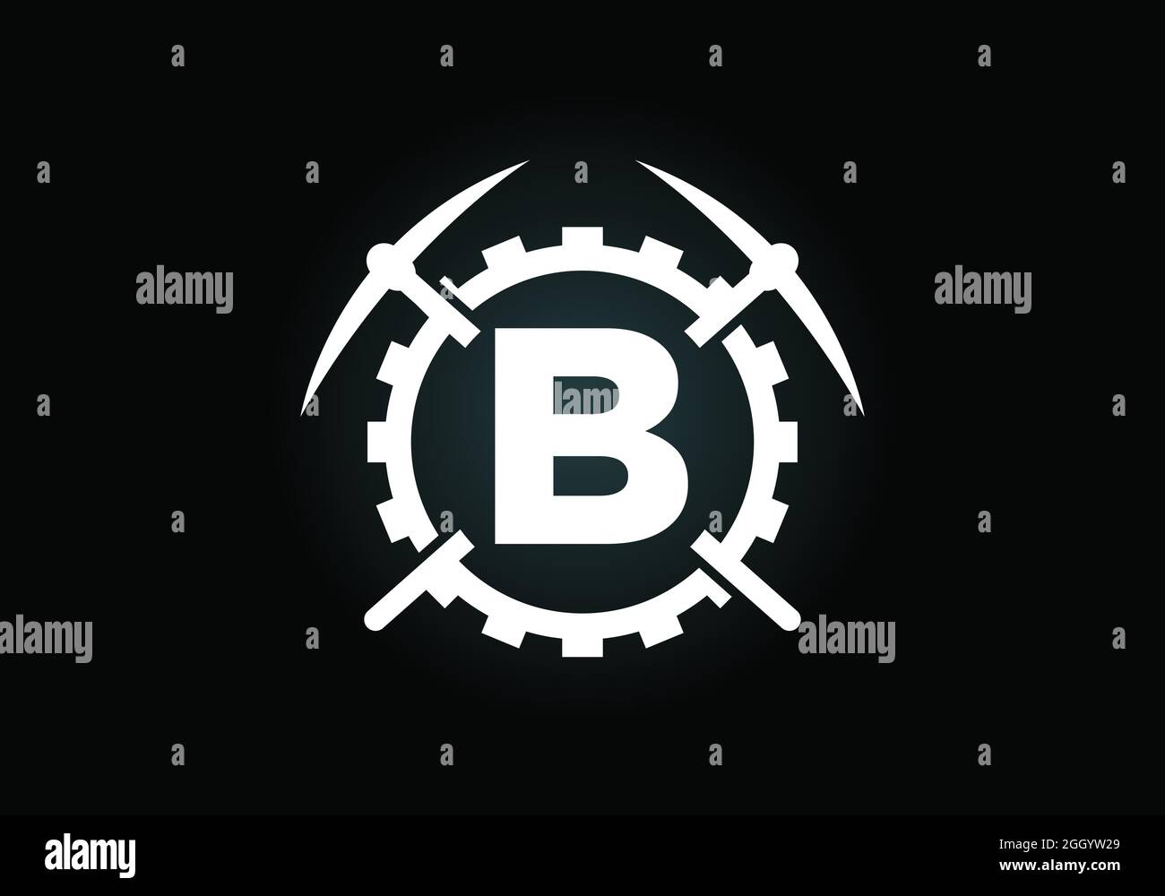 Initial B monogram letter alphabet with pickaxe and gear sign. Mining ...