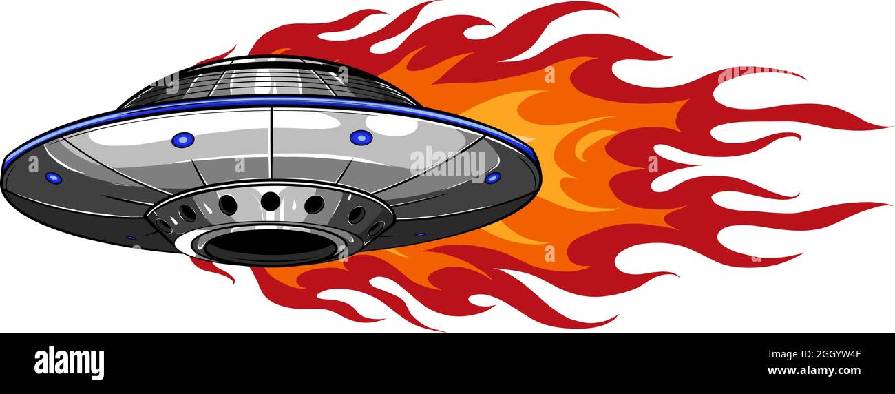 UFO - alien spaceship with flames. Vector illustration design Stock ...
