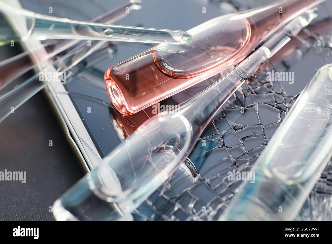 Test tubes with drugs and tests to test the victims and treat infected ...