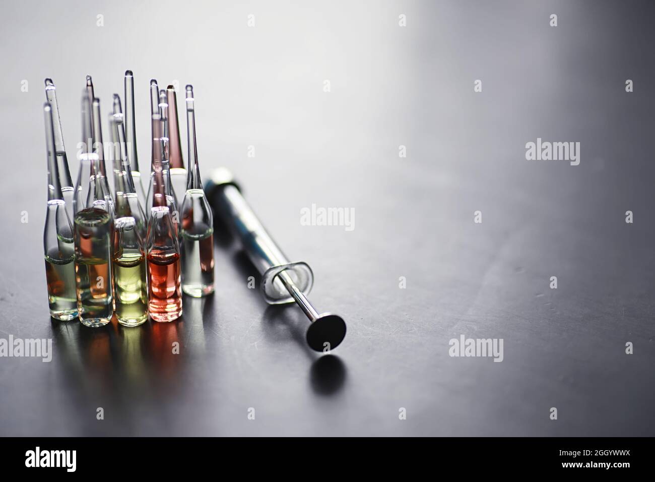 Test tubes with drugs and tests to test the victims and treat infected ...
