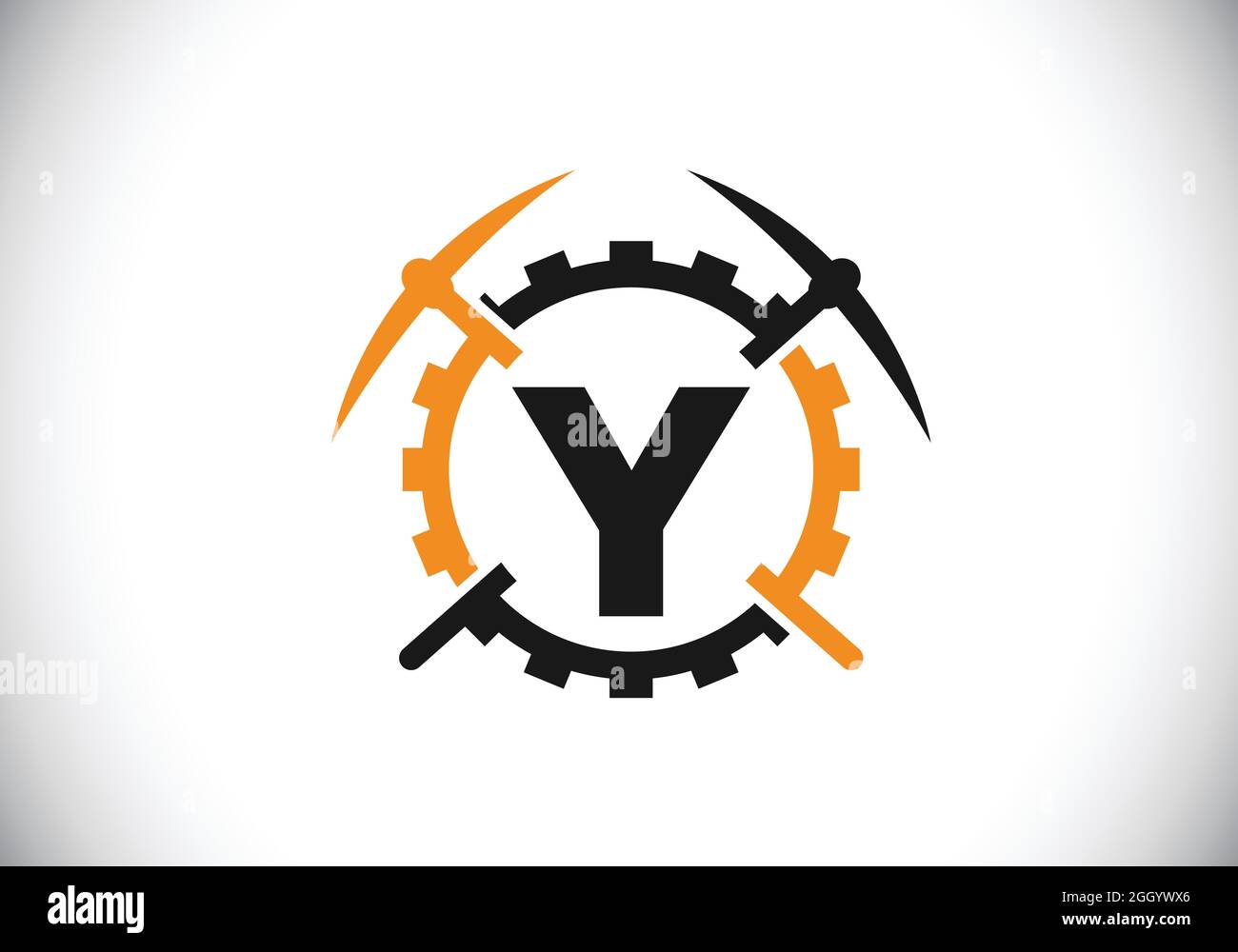 Initial Y monogram letter alphabet with pickaxe and gear sign. Mining ...