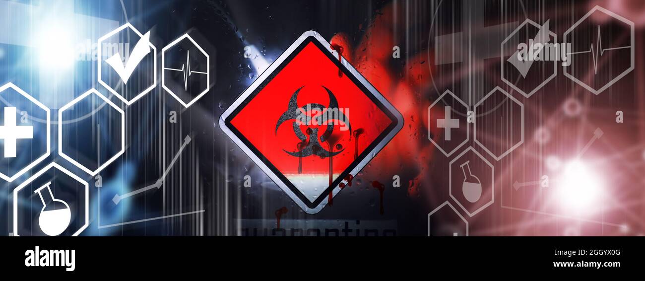 Quarantine. Quarantine warning sign on a glass door in hospital ...