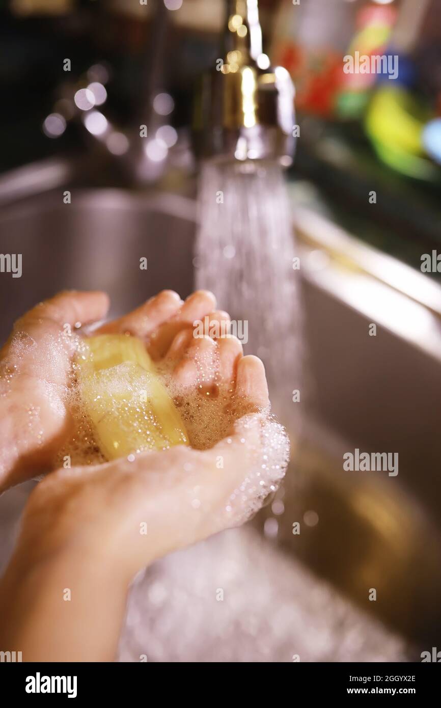 Hygiene rules. Hand washing before meals. Antibacterial treatment hands ...