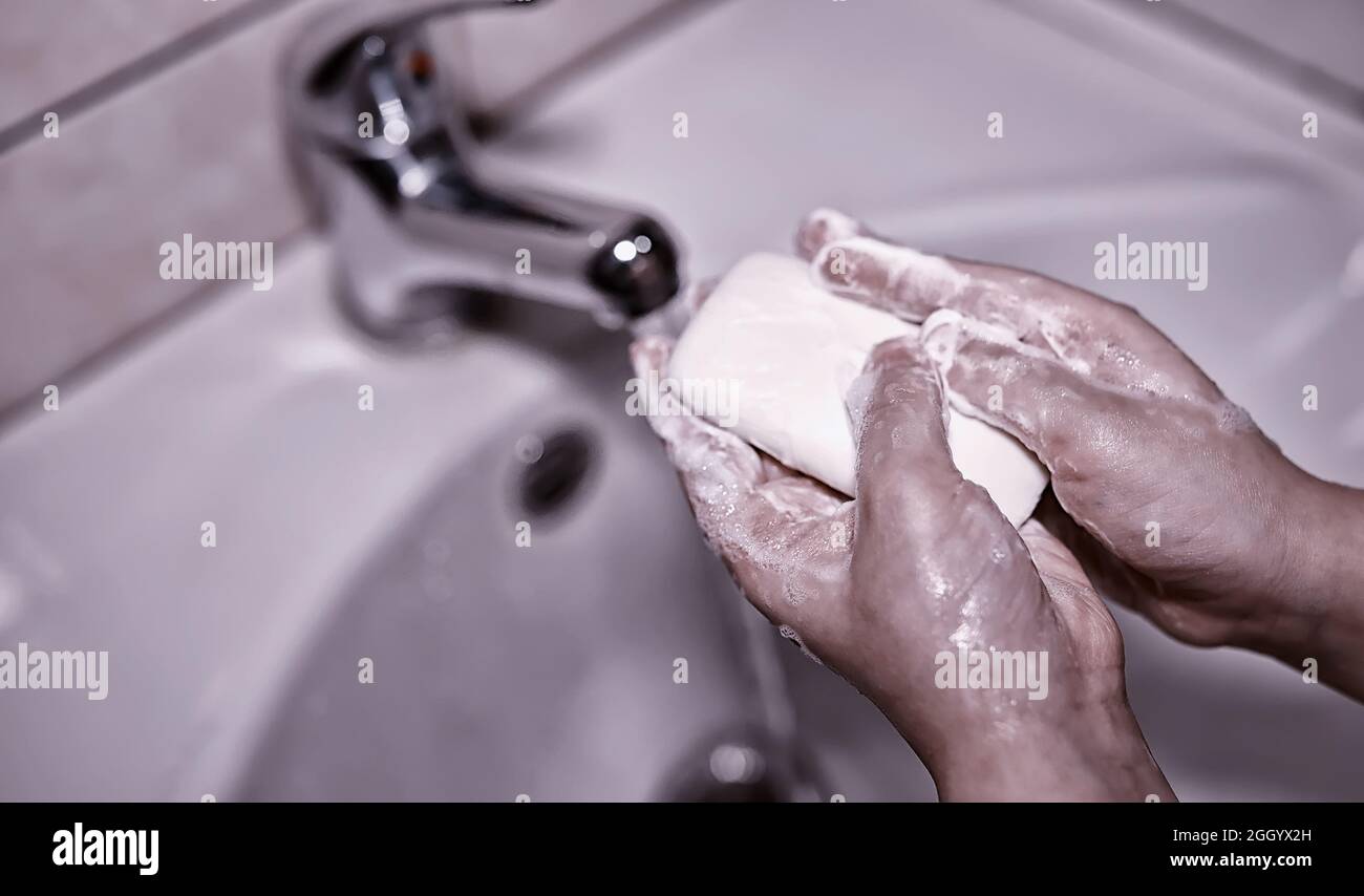 Hygiene rules. Hand washing before meals. Antibacterial treatment hands ...
