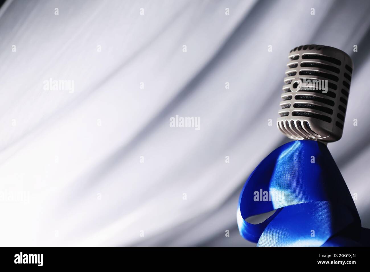 Stand with a retro microphone. Microphone on a tripod. Performance of ...