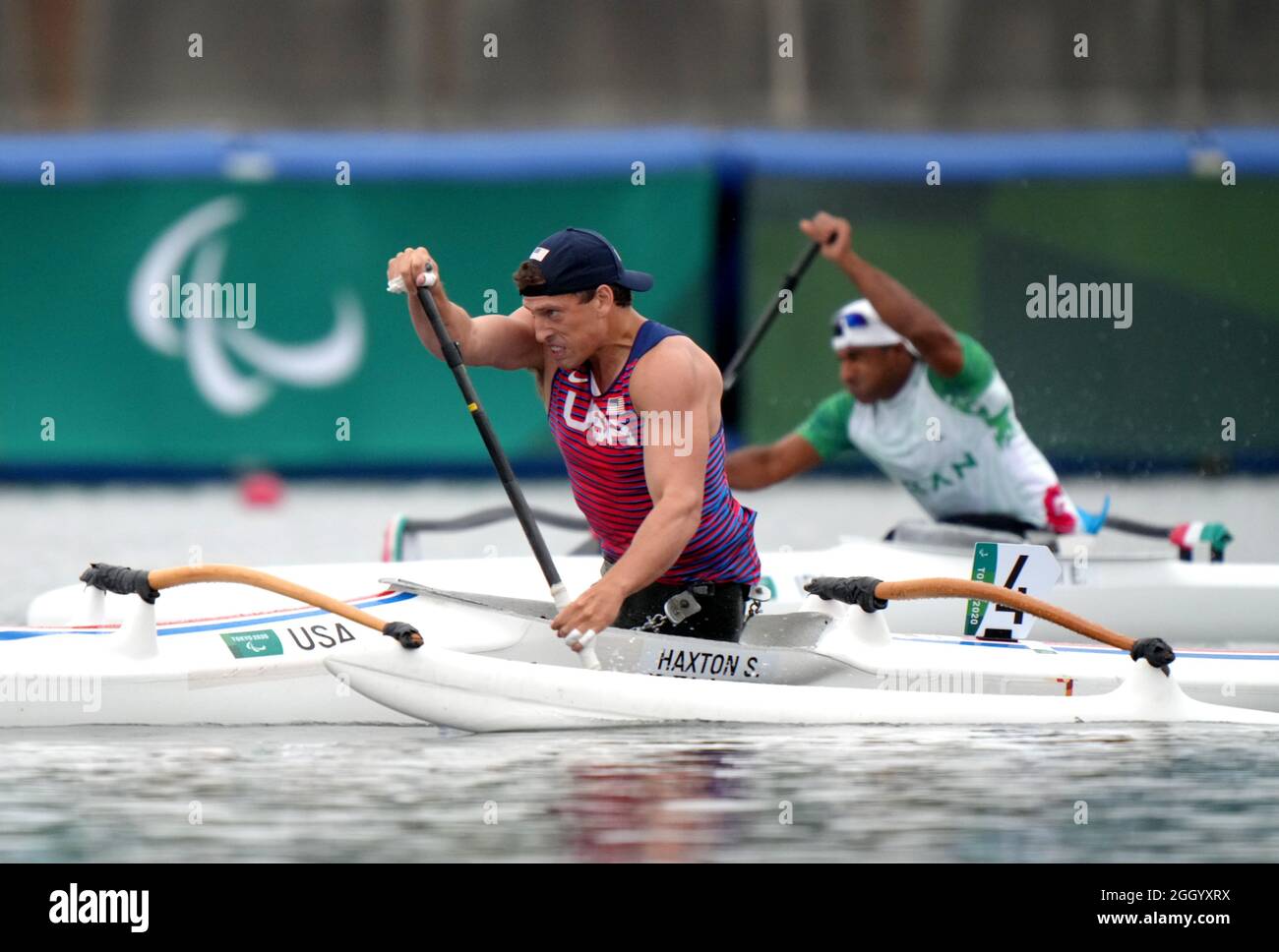 USA's Steven Haxton competes in the Men's Va'a Single 200m VL2 first ...