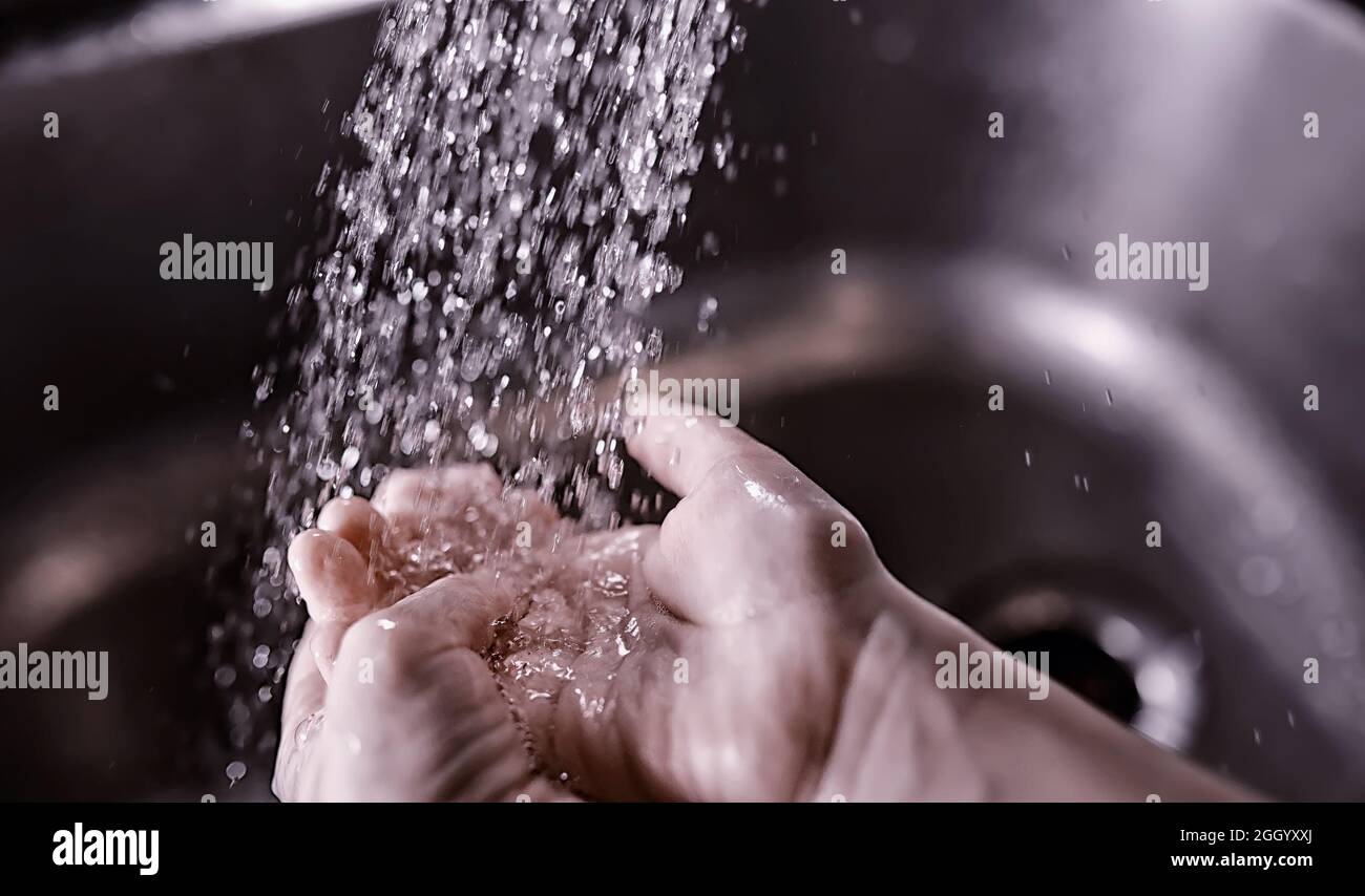 Hygiene rules. Hand washing before meals. Antibacterial treatment hands ...