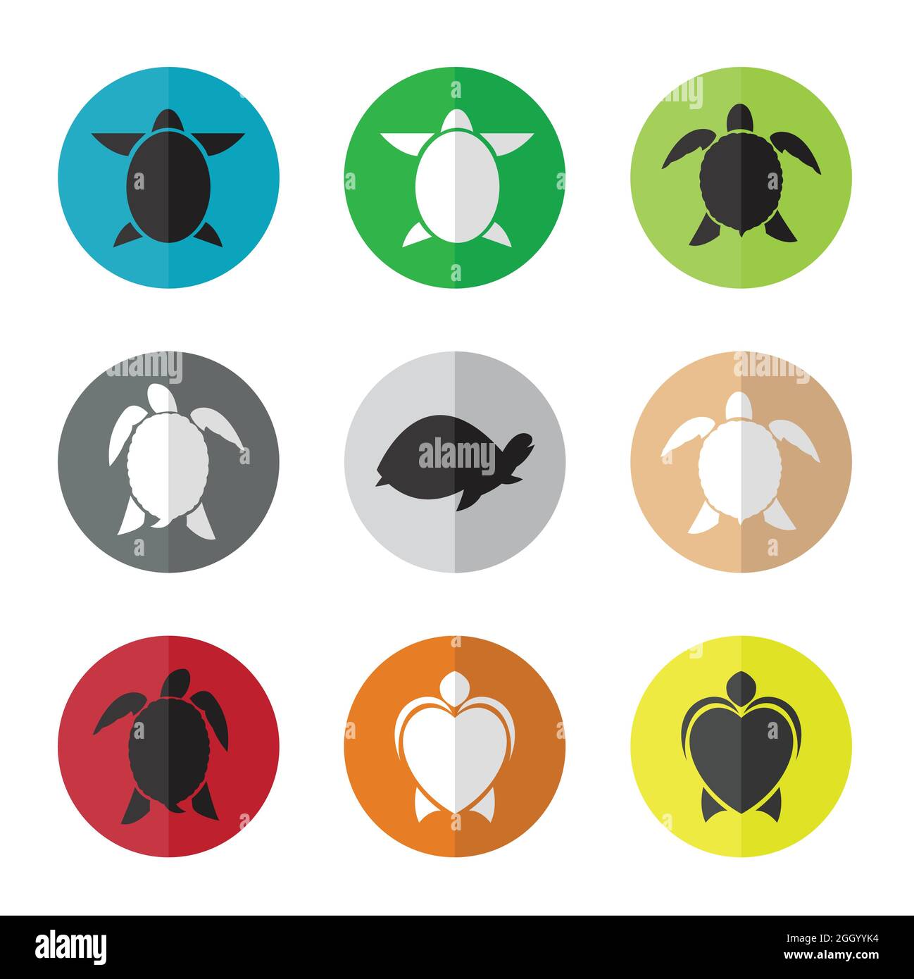 Vector group of turtle in the circle on white background. Easy editable ...