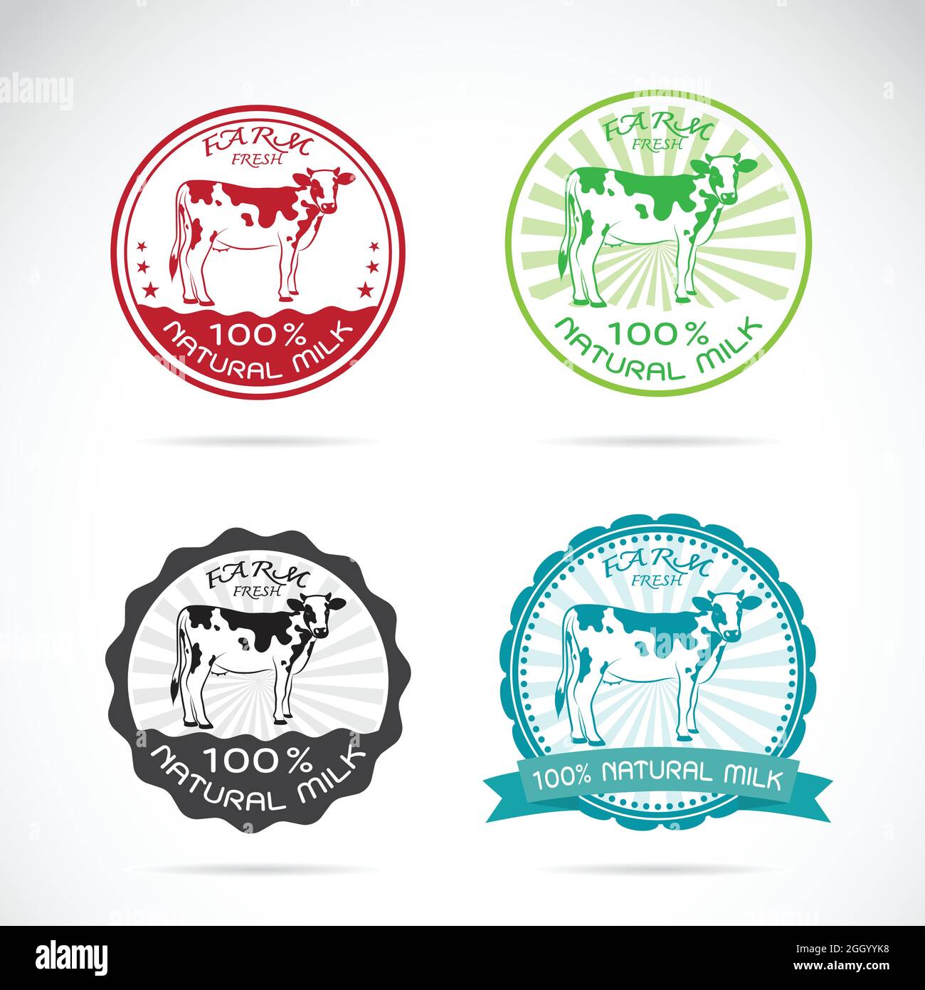 Set of vector dairy cows label on white background. Easy editable ...