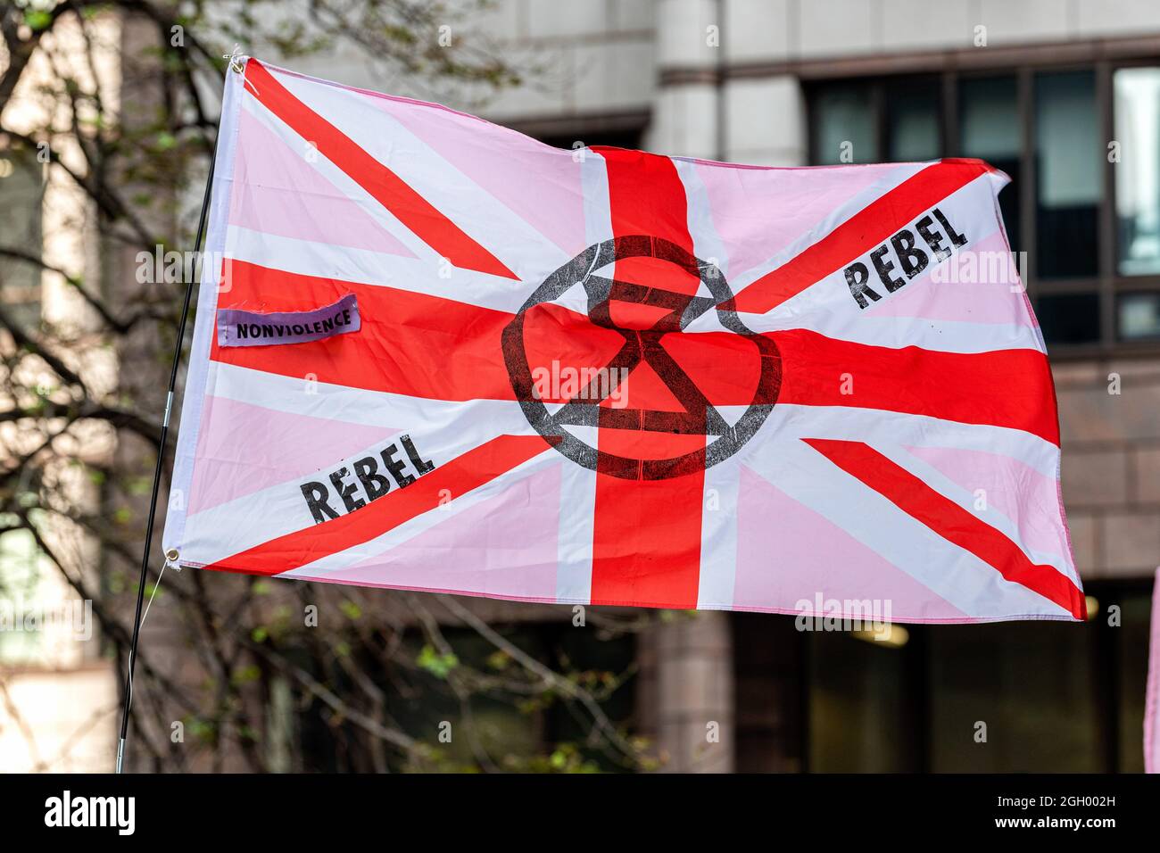 London, UK. 03rd Sep, 2021. A rebel flag is seen flying during ...