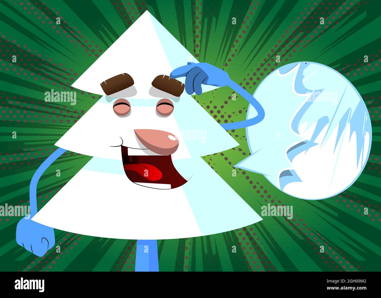 Cartoon winter pine trees with faces confused. Cute forest trees. Snow ...