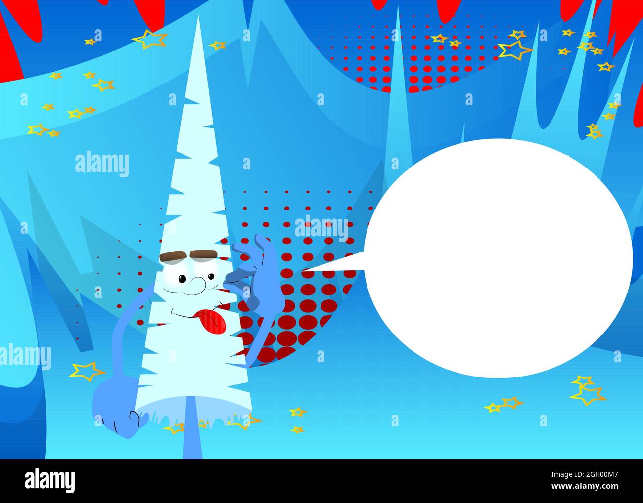 Cartoon winter pine trees with faces showing ok sign. Cute forest trees ...