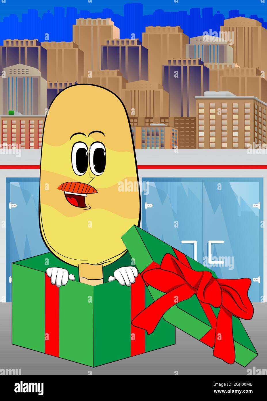 Ice Cream in a gift box. Summer refreshment, sweet food as a cartoon ...