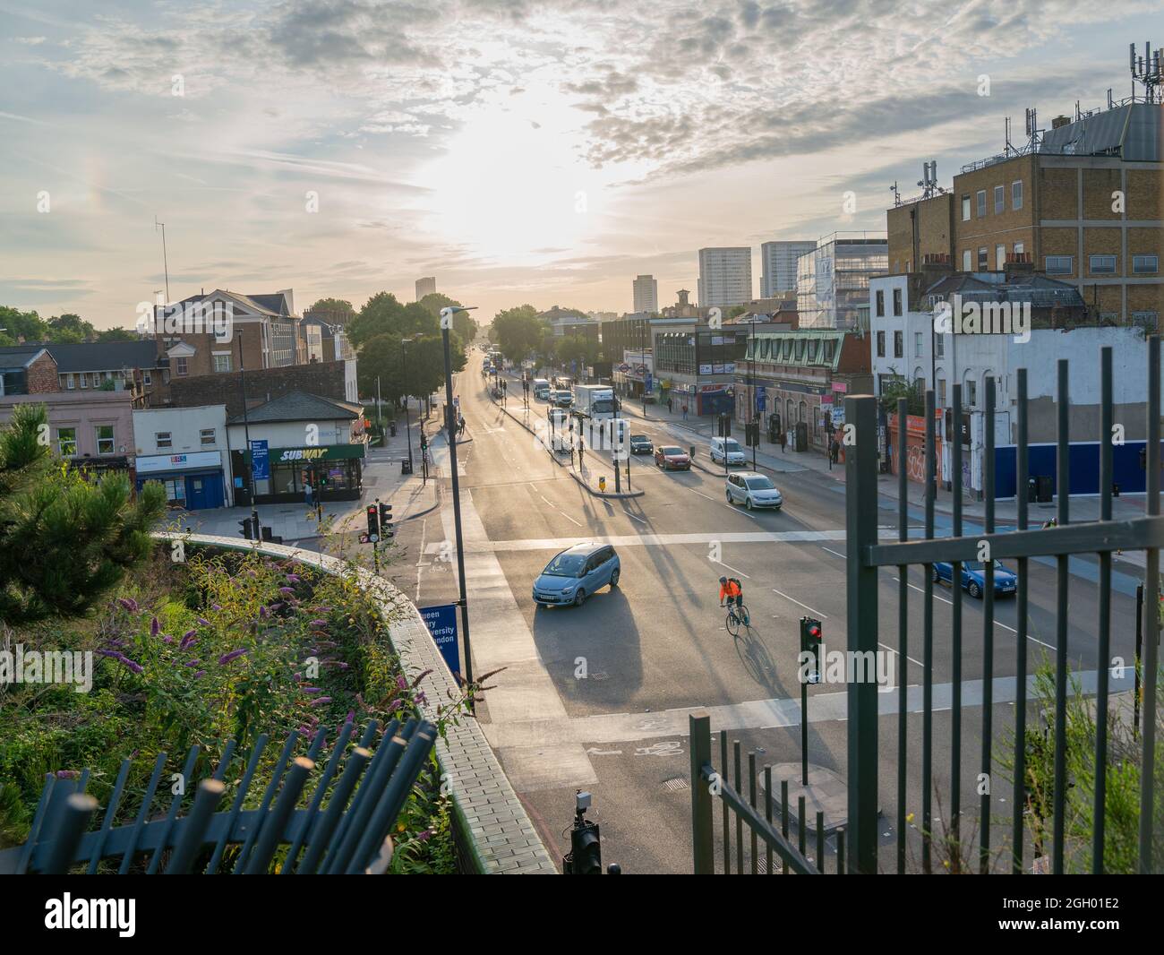 London UK, Mile End Road scene with transport and normal late afternoon ...