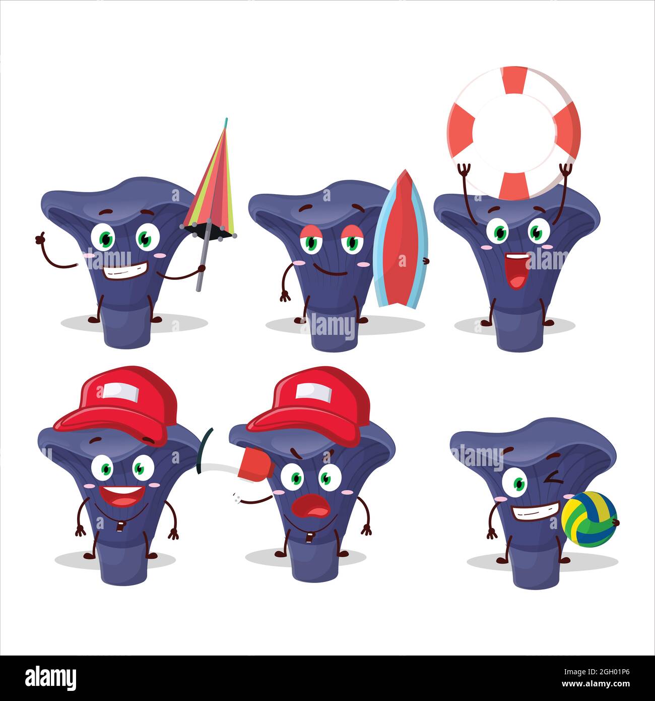 Happy Face actarius indigo cartoon character playing on a beach. Vector ...