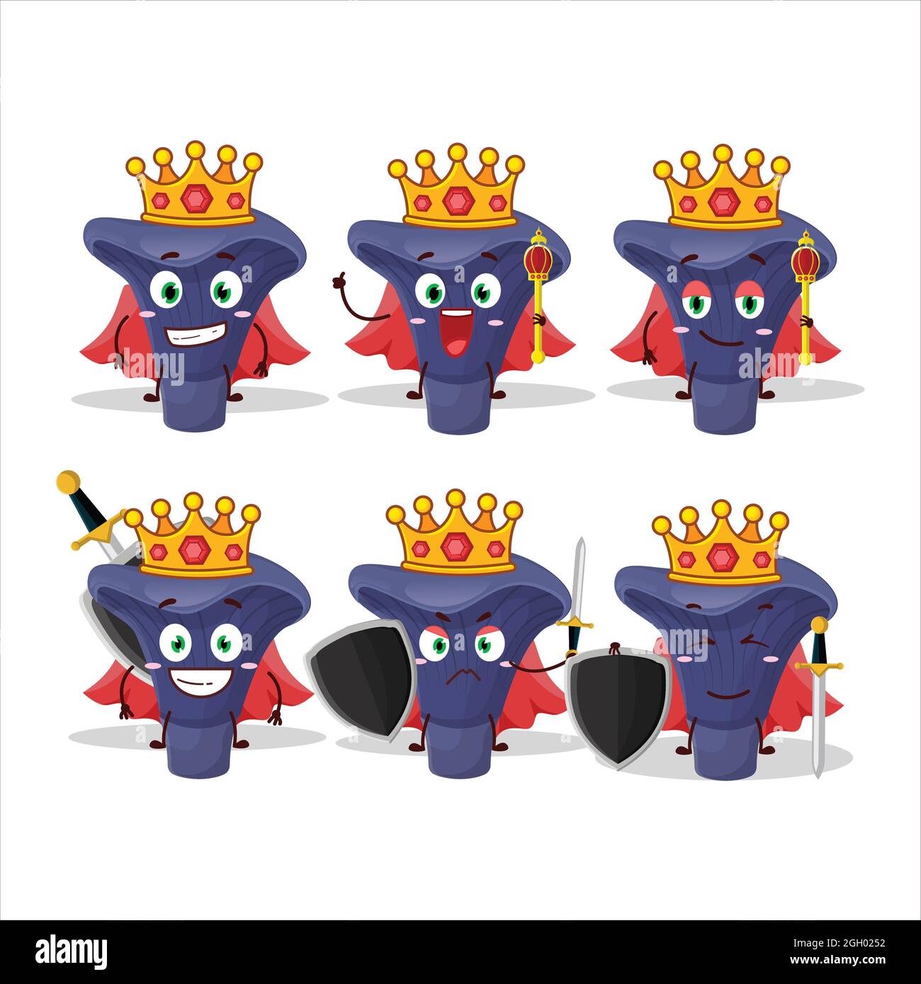 A Charismatic King actarius indigo cartoon character wearing a gold ...