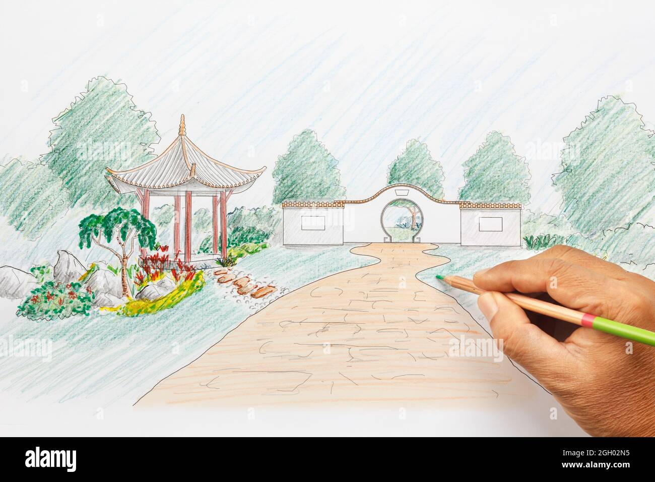 Landscape architect design chinese garden plan Stock Photo - Alamy
