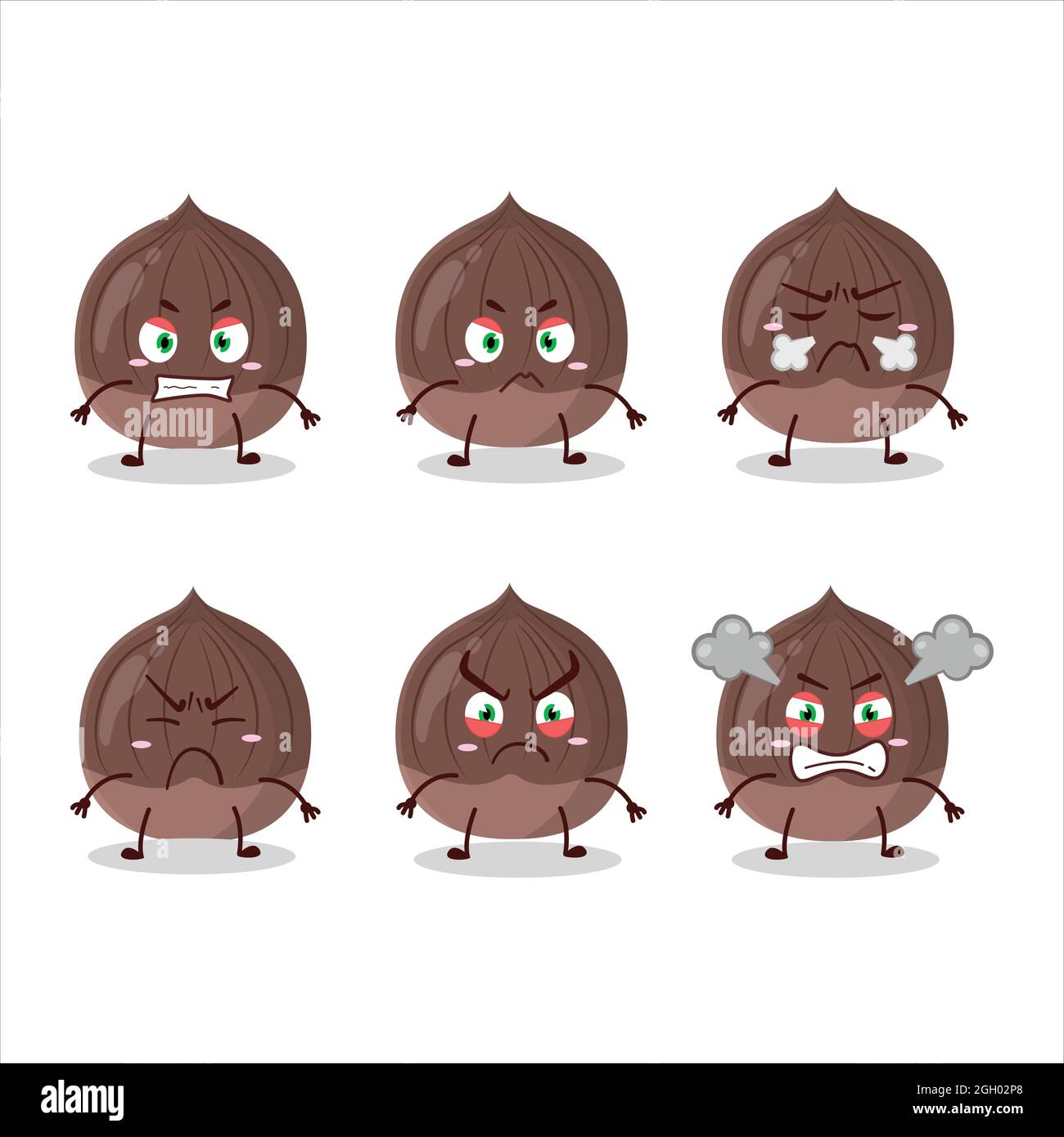 Chestnut cartoon character with various angry expressions. Vector ...