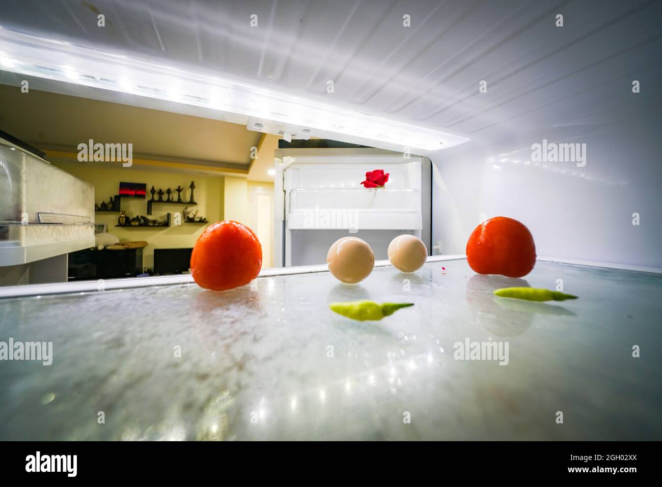 Food inside refrigerator in the kitchen Stock Photo - Alamy