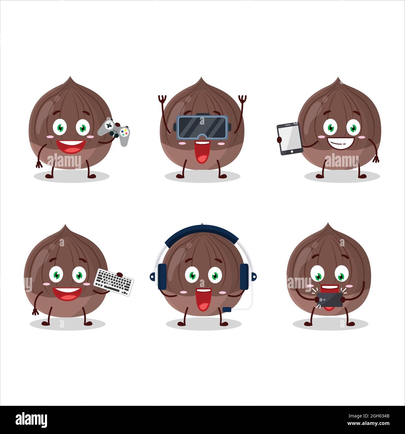 Chestnut cartoon character are playing games with various cute ...