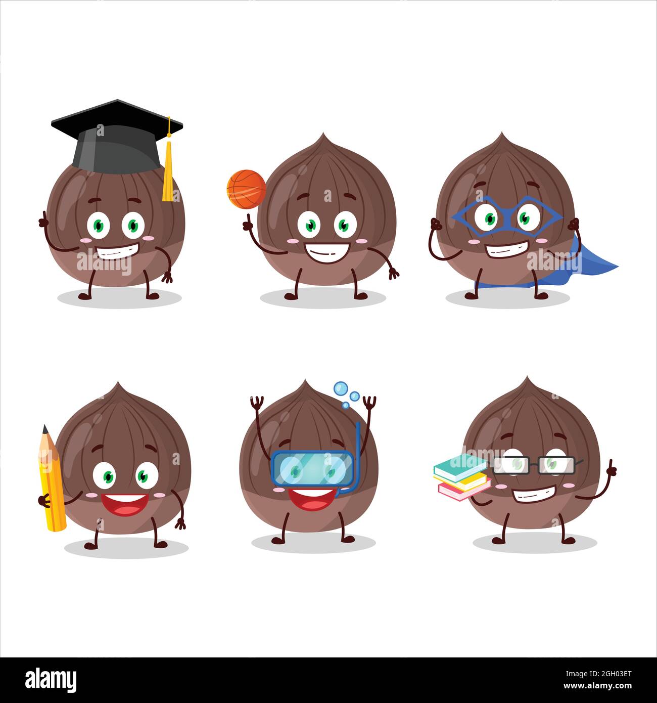 School student of chestnut cartoon character with various expressions ...