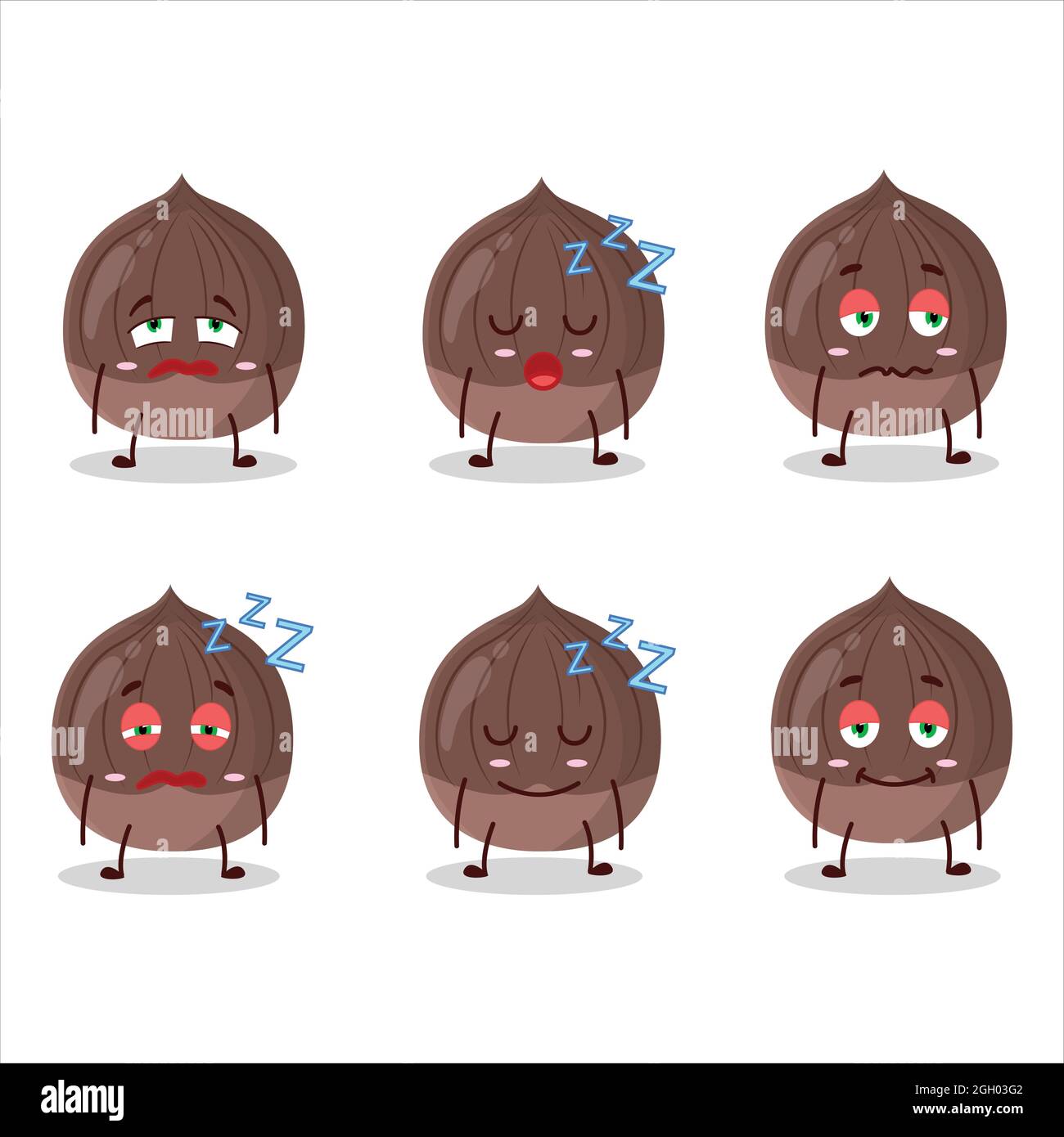 Cartoon character of chestnut with sleepy expression. Vector ...