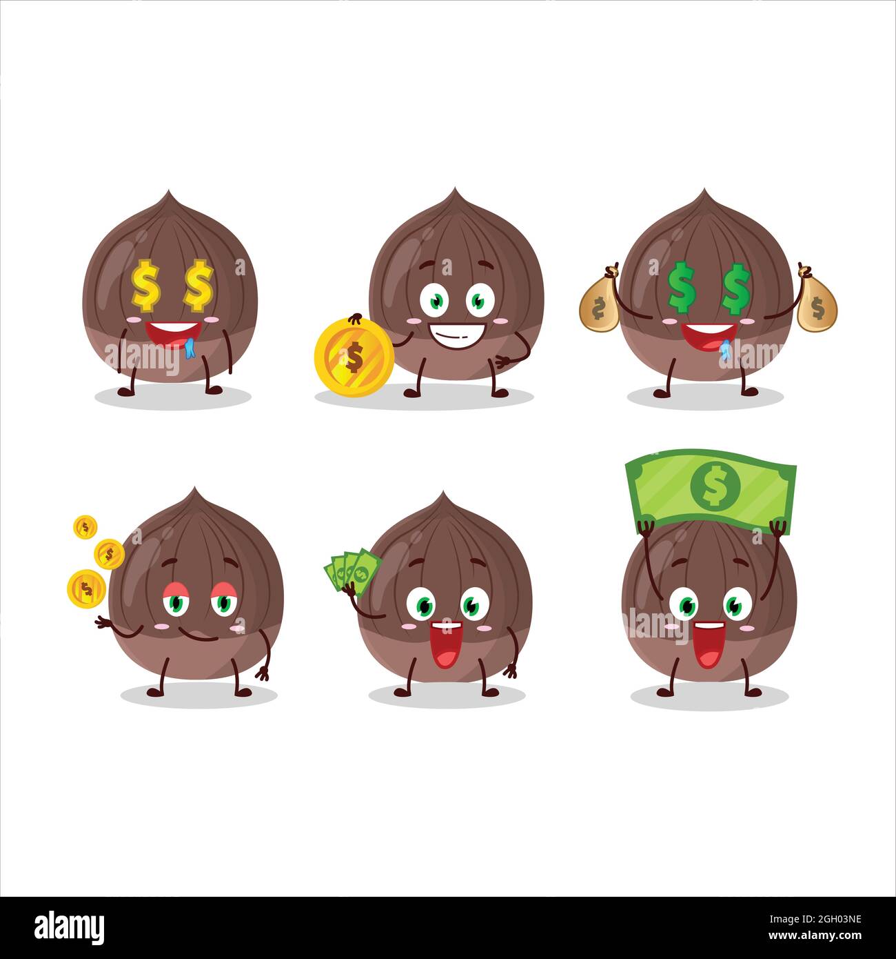 Chestnut cartoon character with cute emoticon bring money. Vector ...