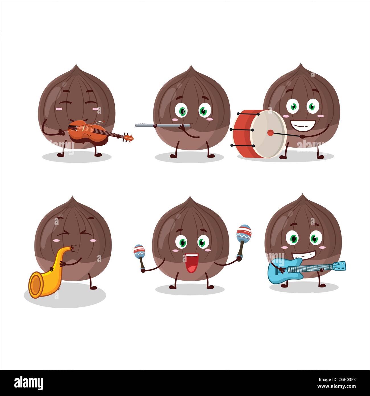 Cartoon character of chestnut playing some musical instruments. Vector ...