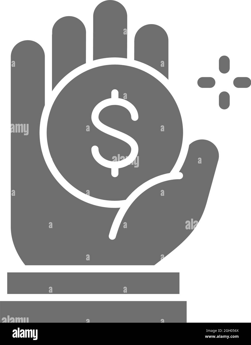 Coin in hand, money donation, charity, volunteering grey icon Stock ...