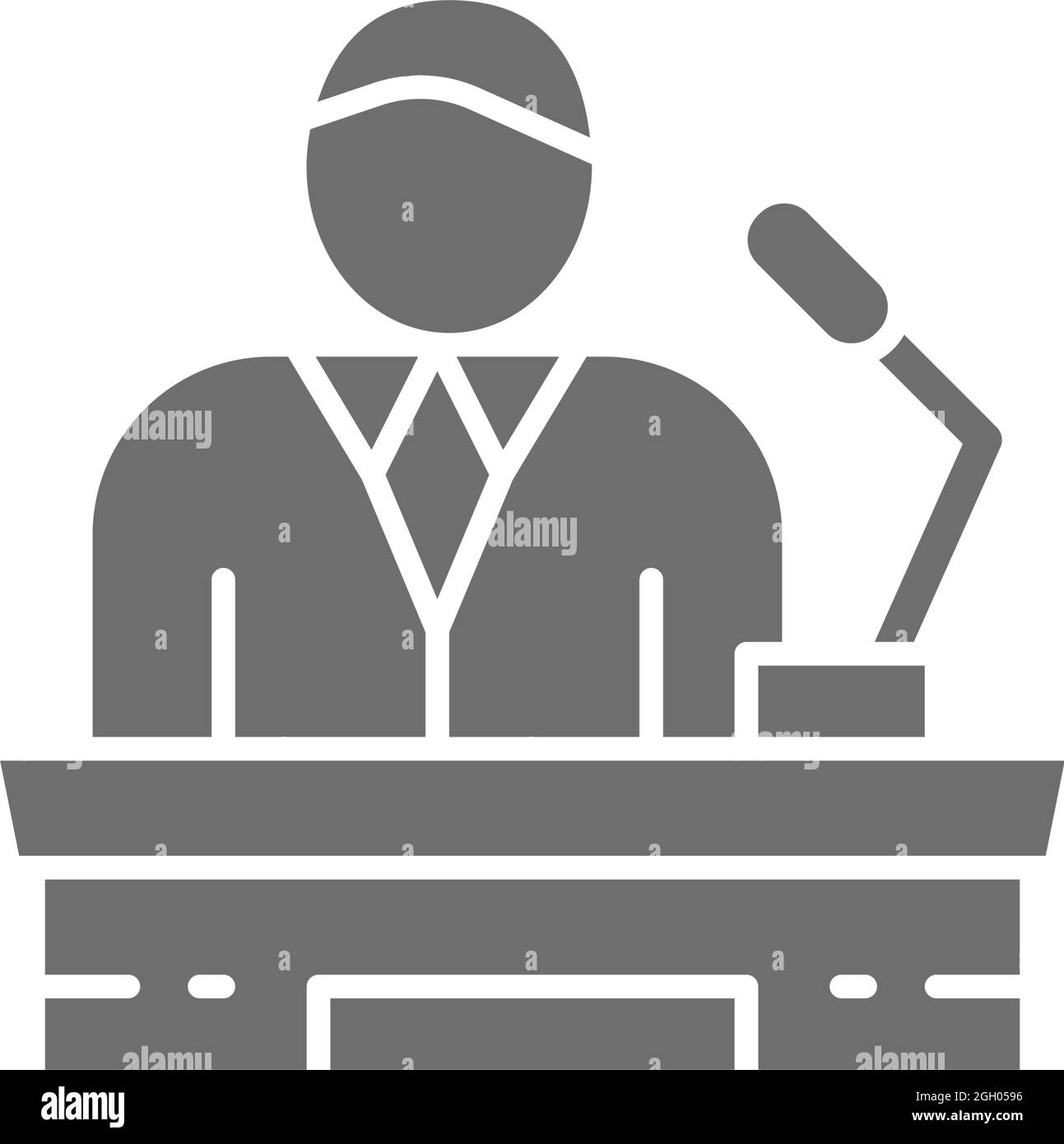 Speaker on tribune, project presentation, president, leader grey icon ...