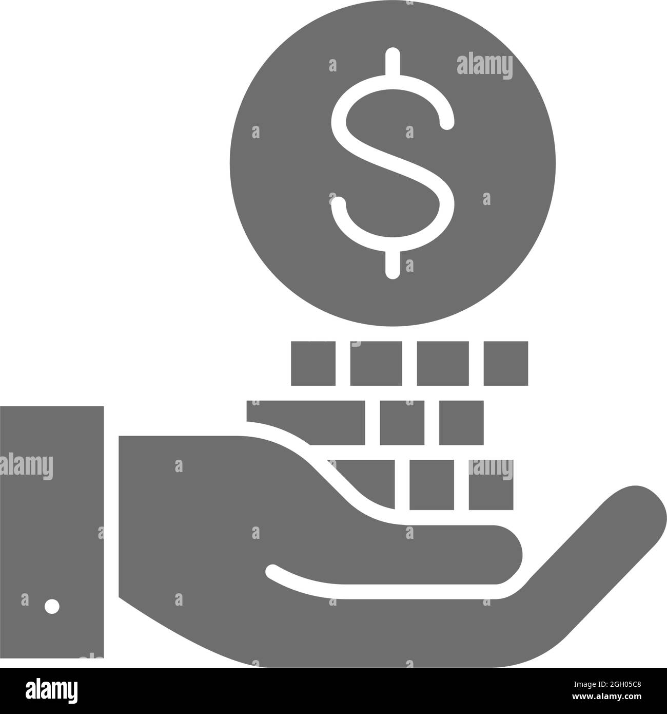 Hand with coin pile, save money, invest grey icon Stock Vector Image ...