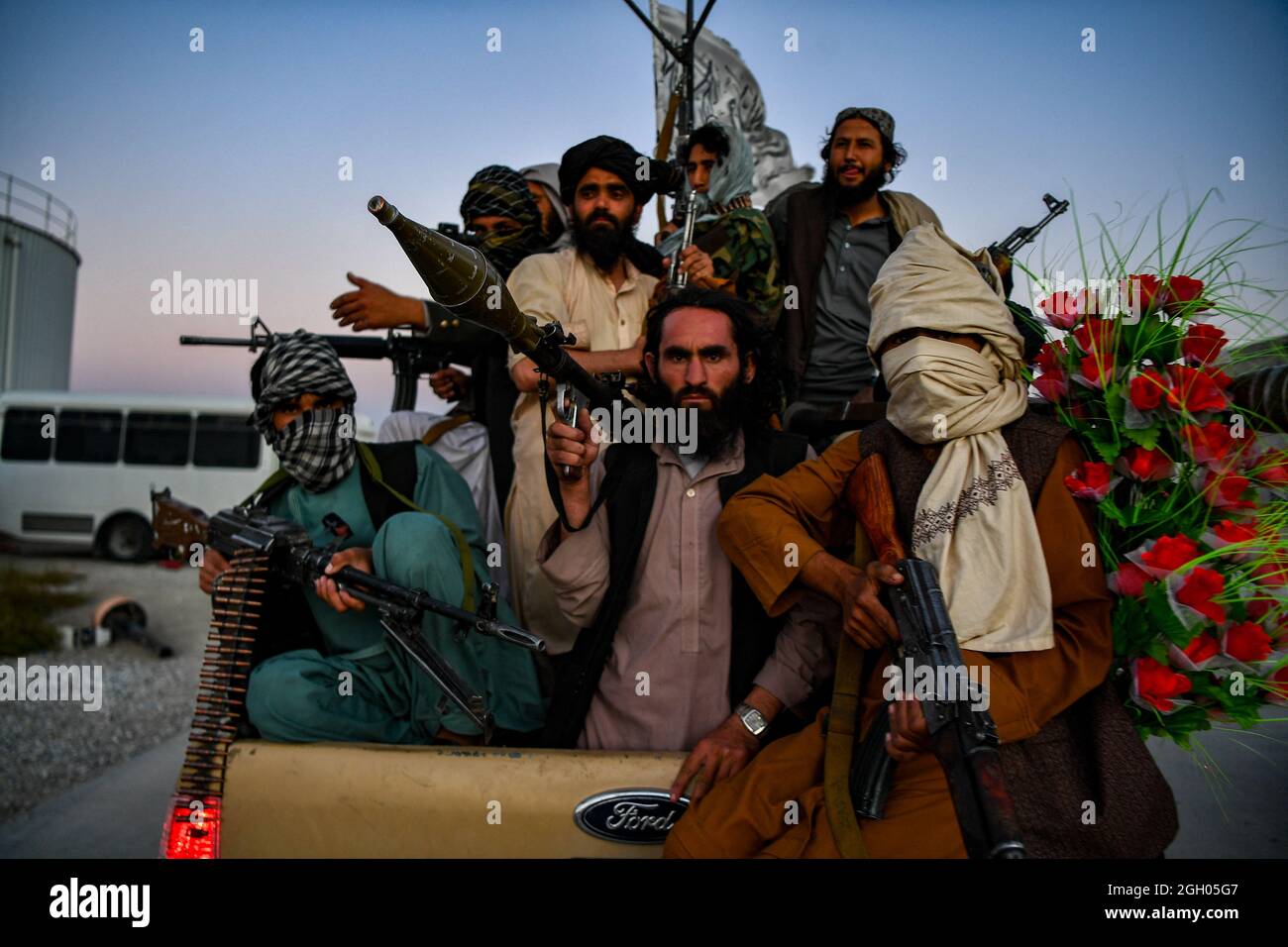 Taliban patrol in Bagram air base on September 1, 2021. Bagram, the ...