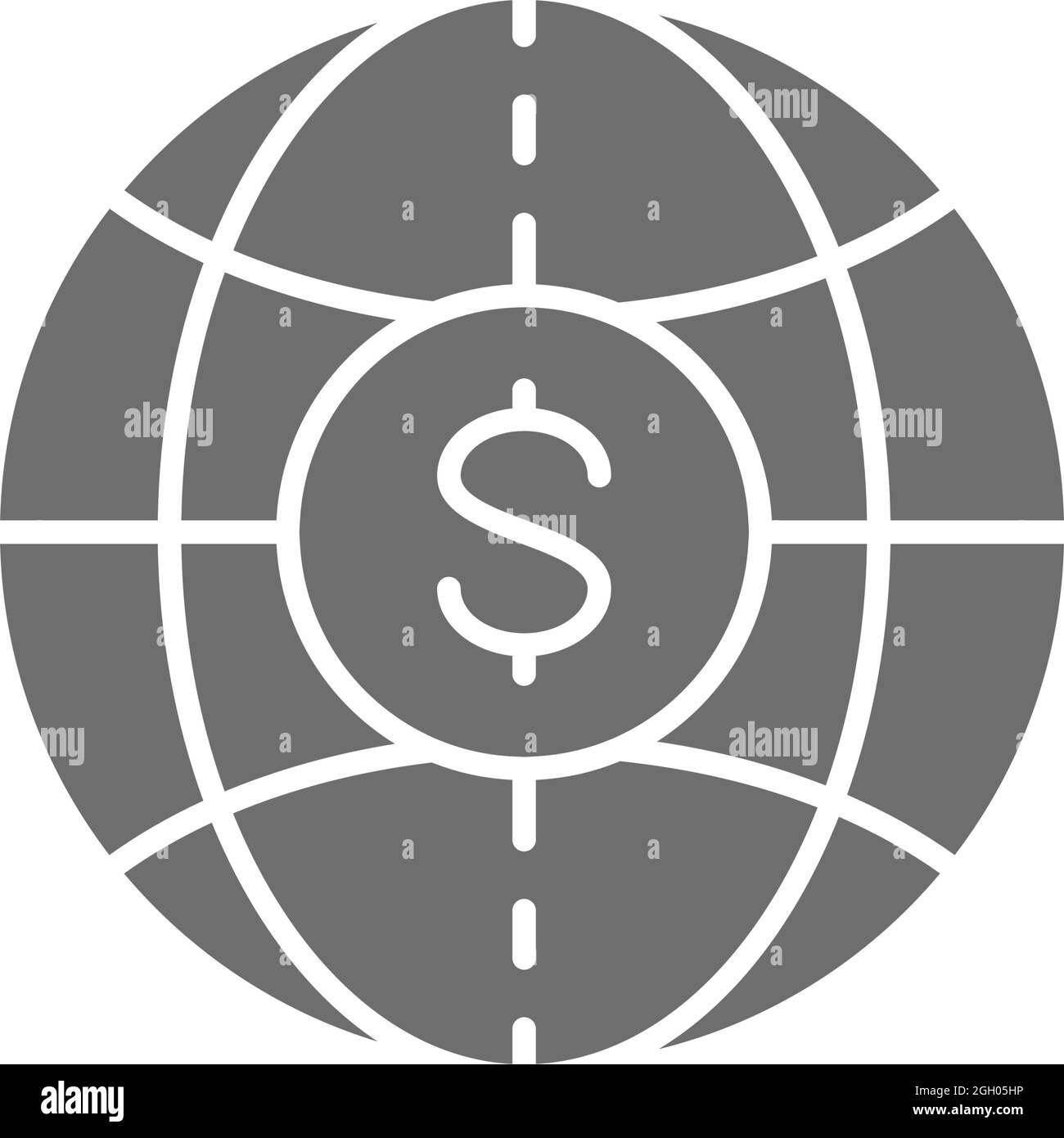 World with coin, global cash, money transfers, currency grey icon Stock ...