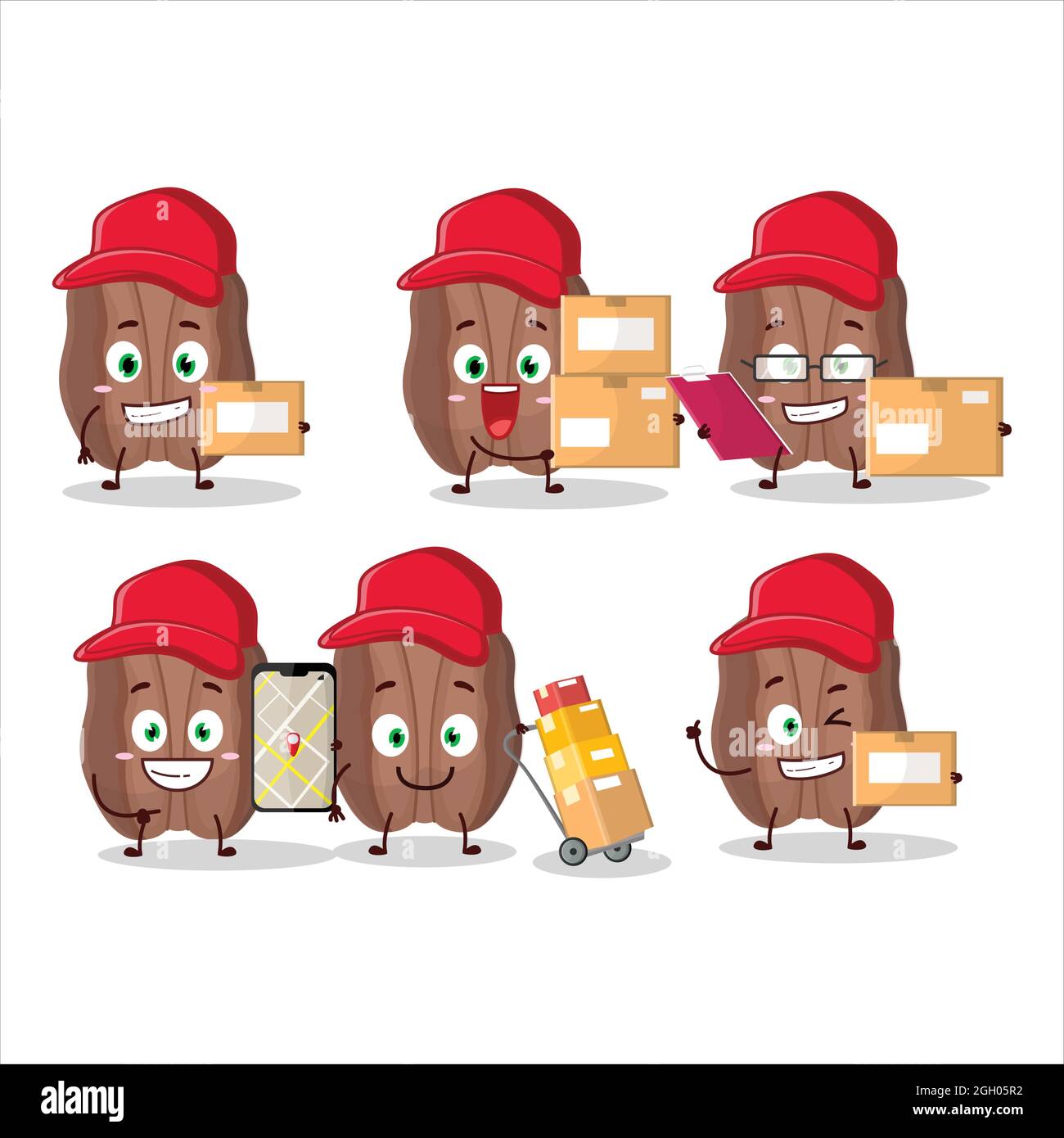 Cartoon character design of pecans working as a courier. Vector ...