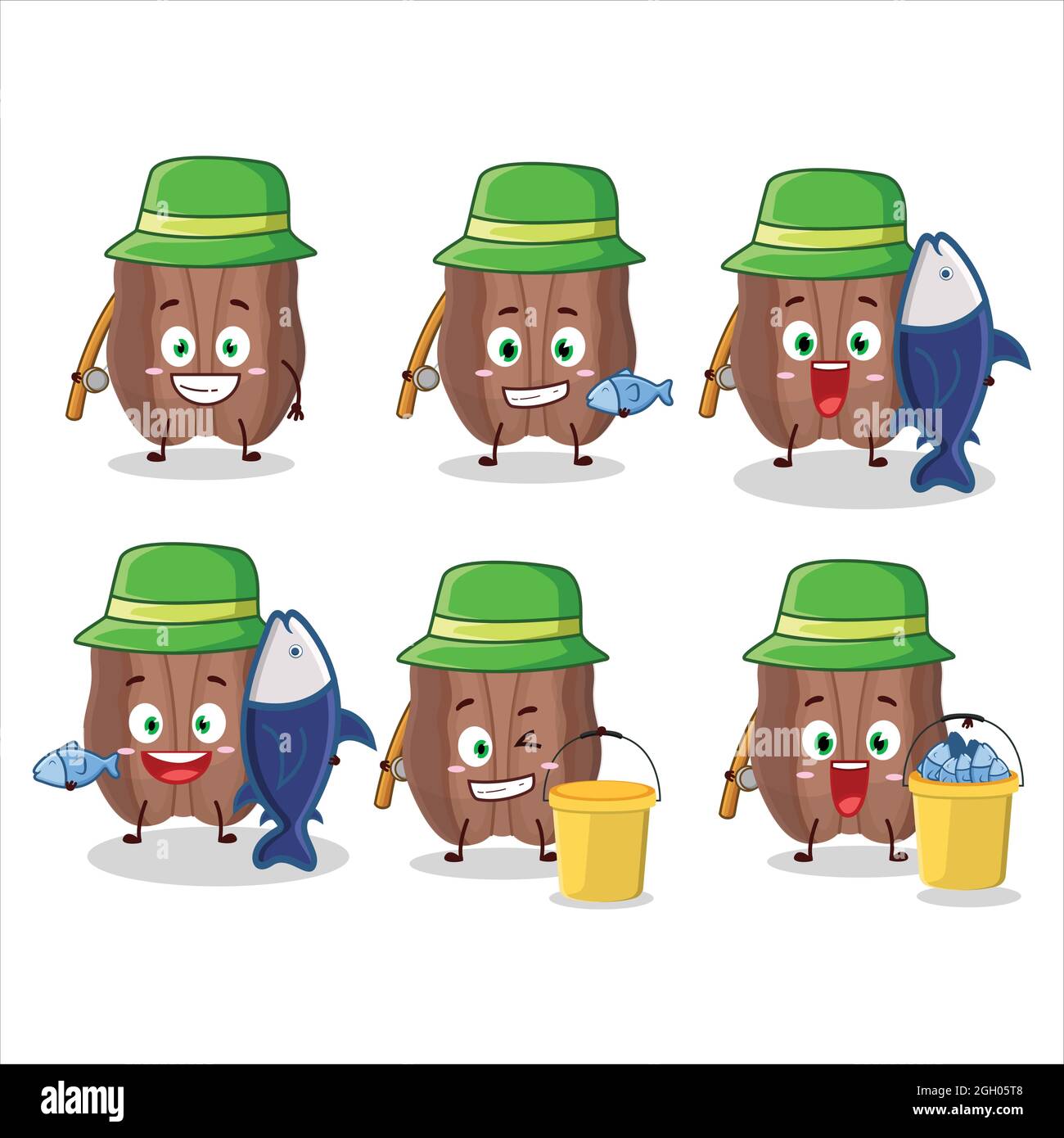 A fisherman pecans cartoon picture catch a big fish. Vector ...