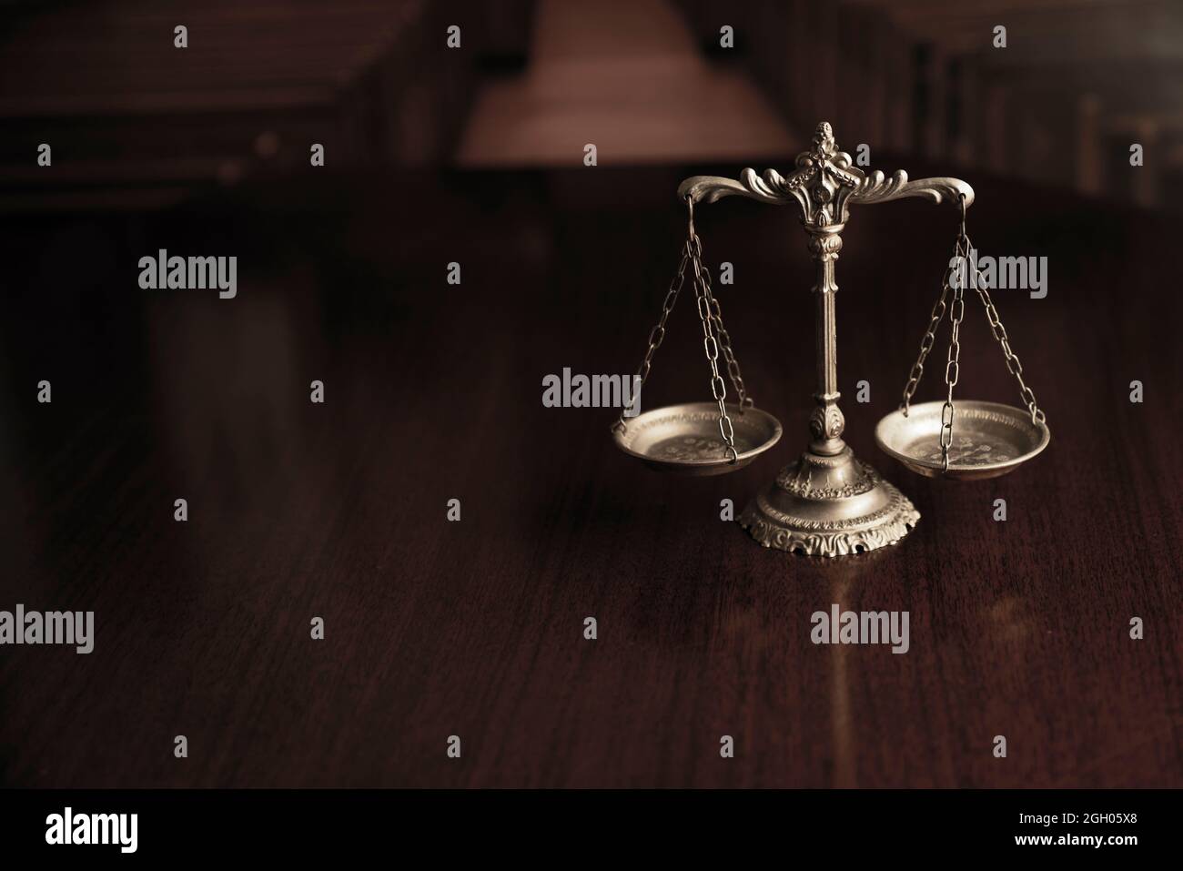 Justice concept. Scale on brown table in the judge chamber Stock Photo ...