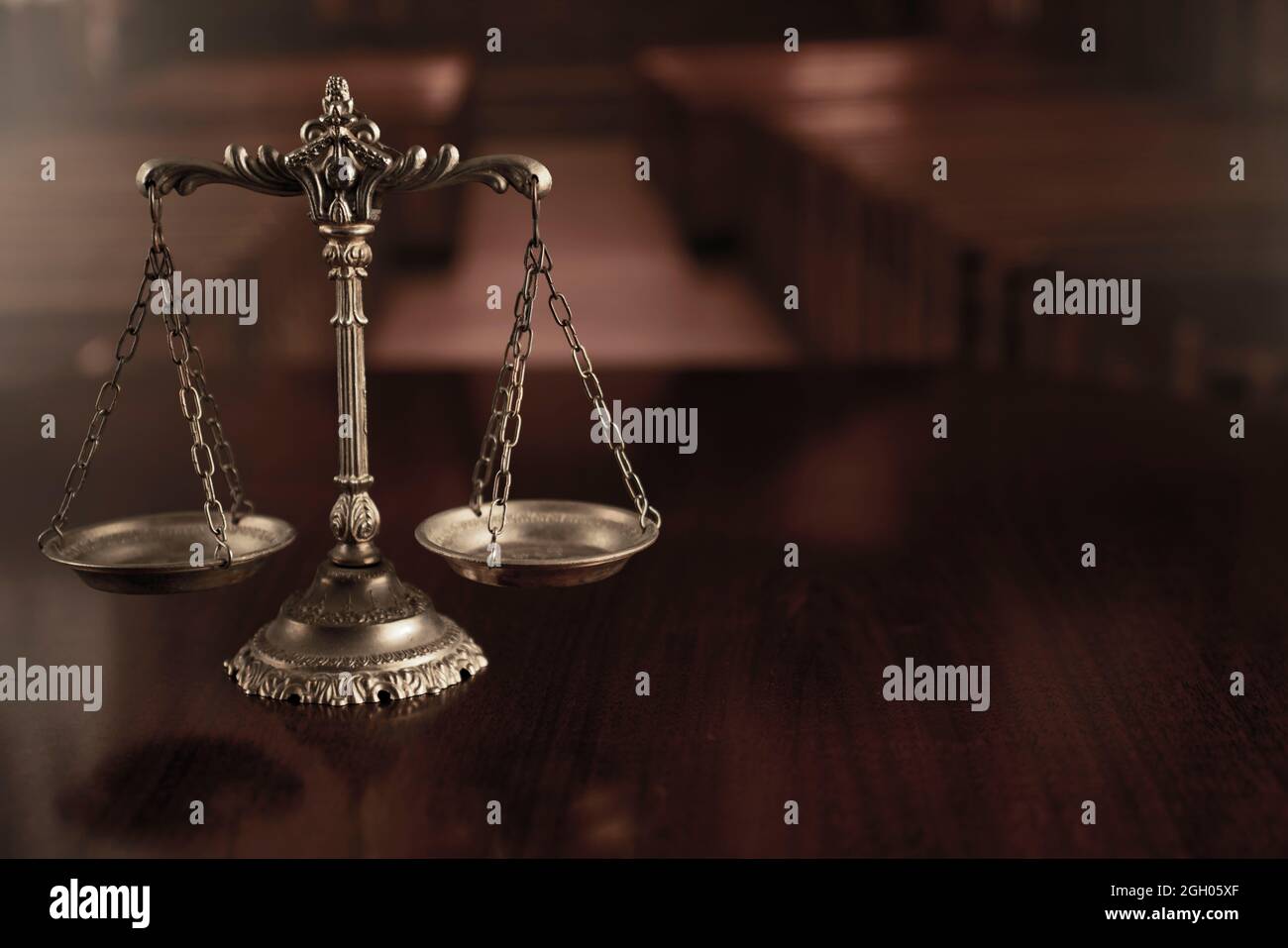 Justice concept. Scale on brown table in the judge chamber Stock Photo ...