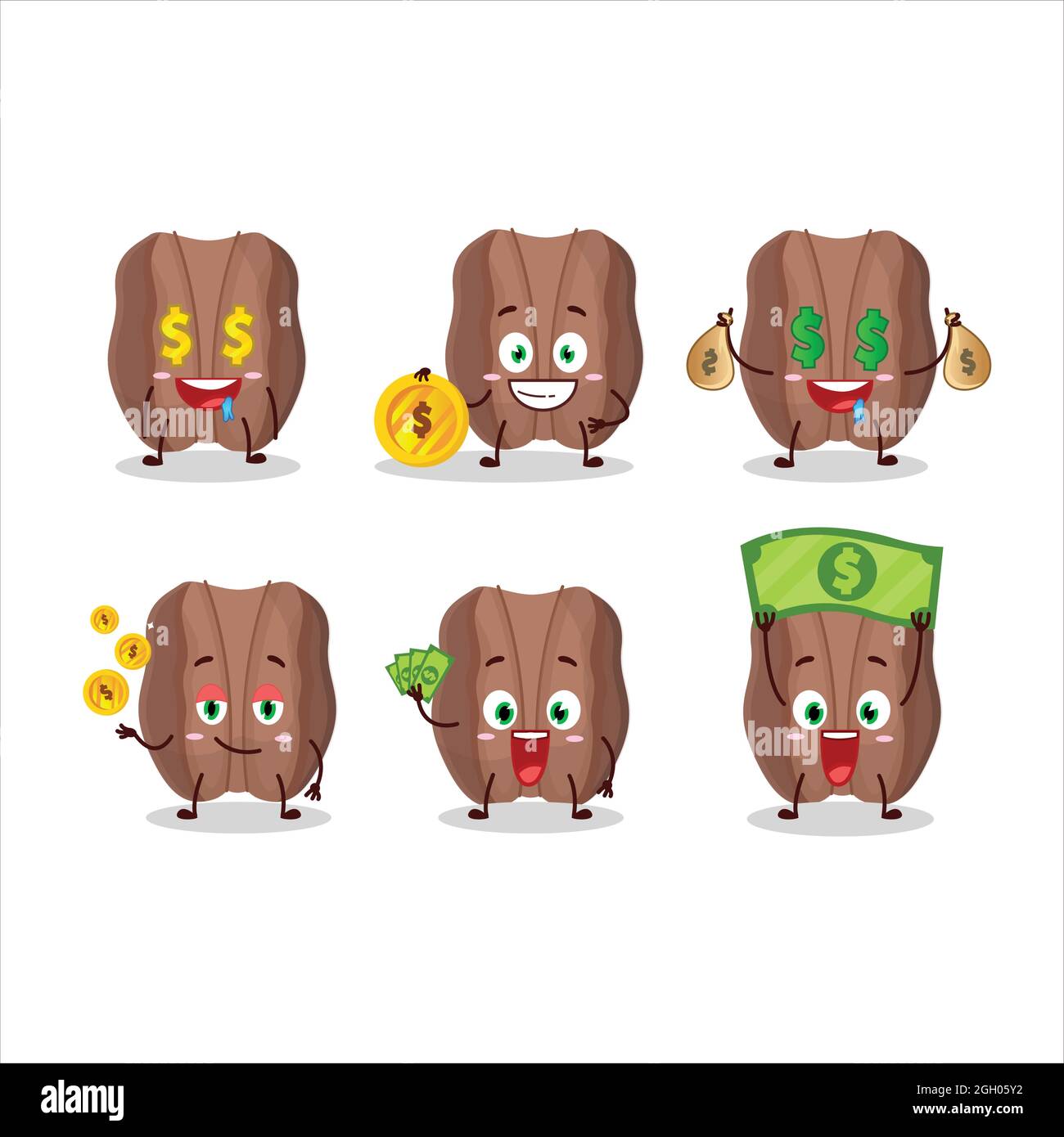 Pecans cartoon character with cute emoticon bring money. Vector ...