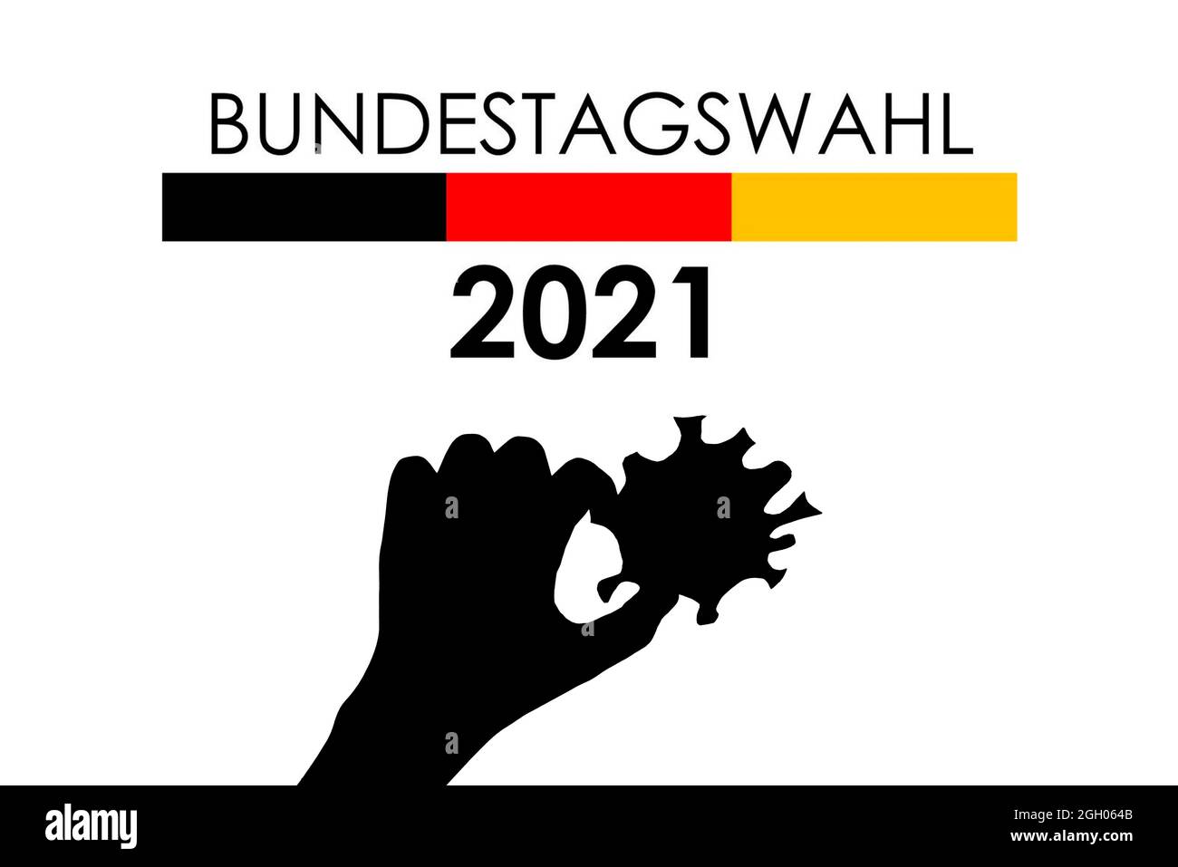 A person hand hold coronavirus over German flag and election symbol ...