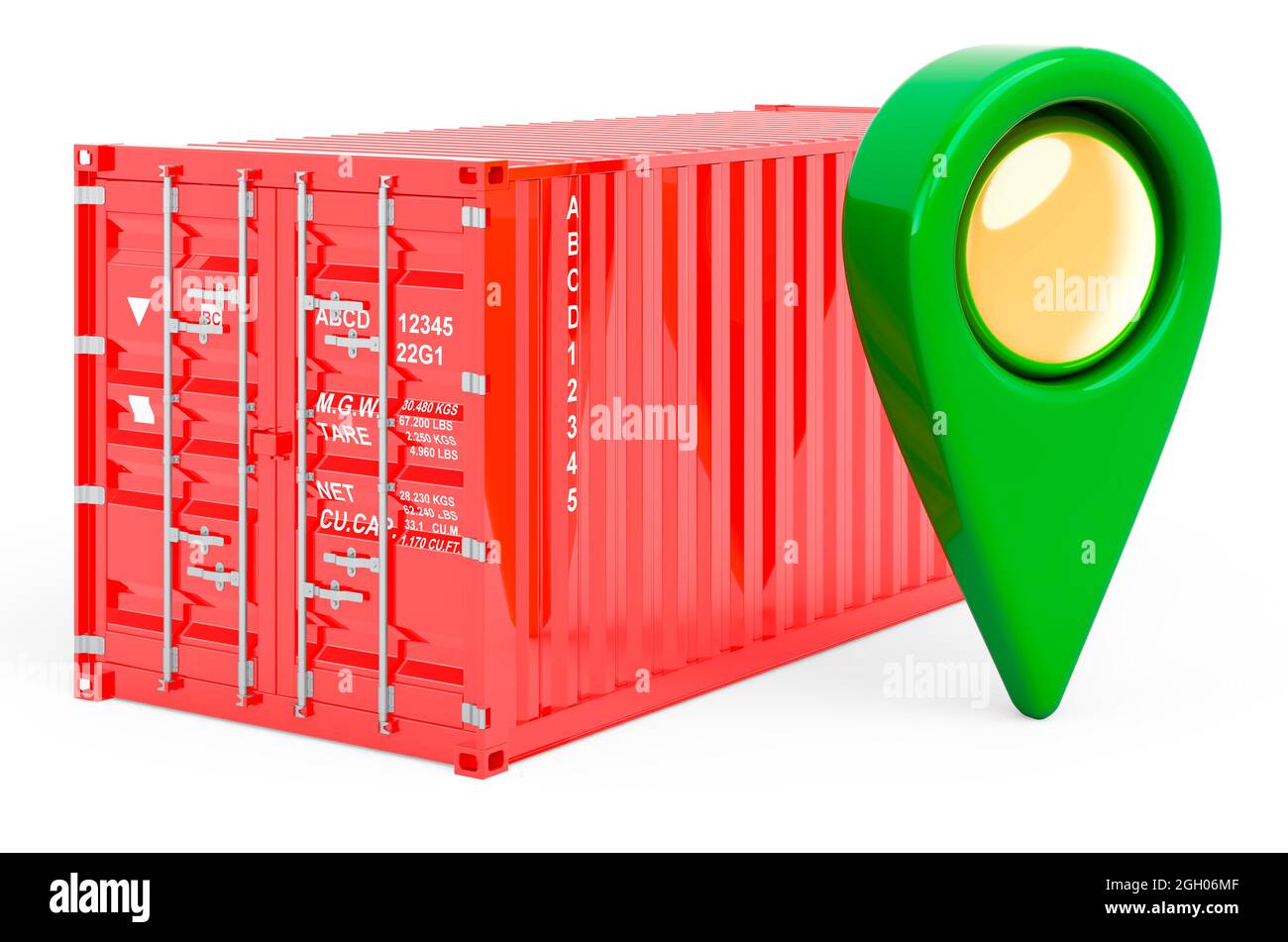 Cargo container with map pointer. 3D rendering isolated on white ...
