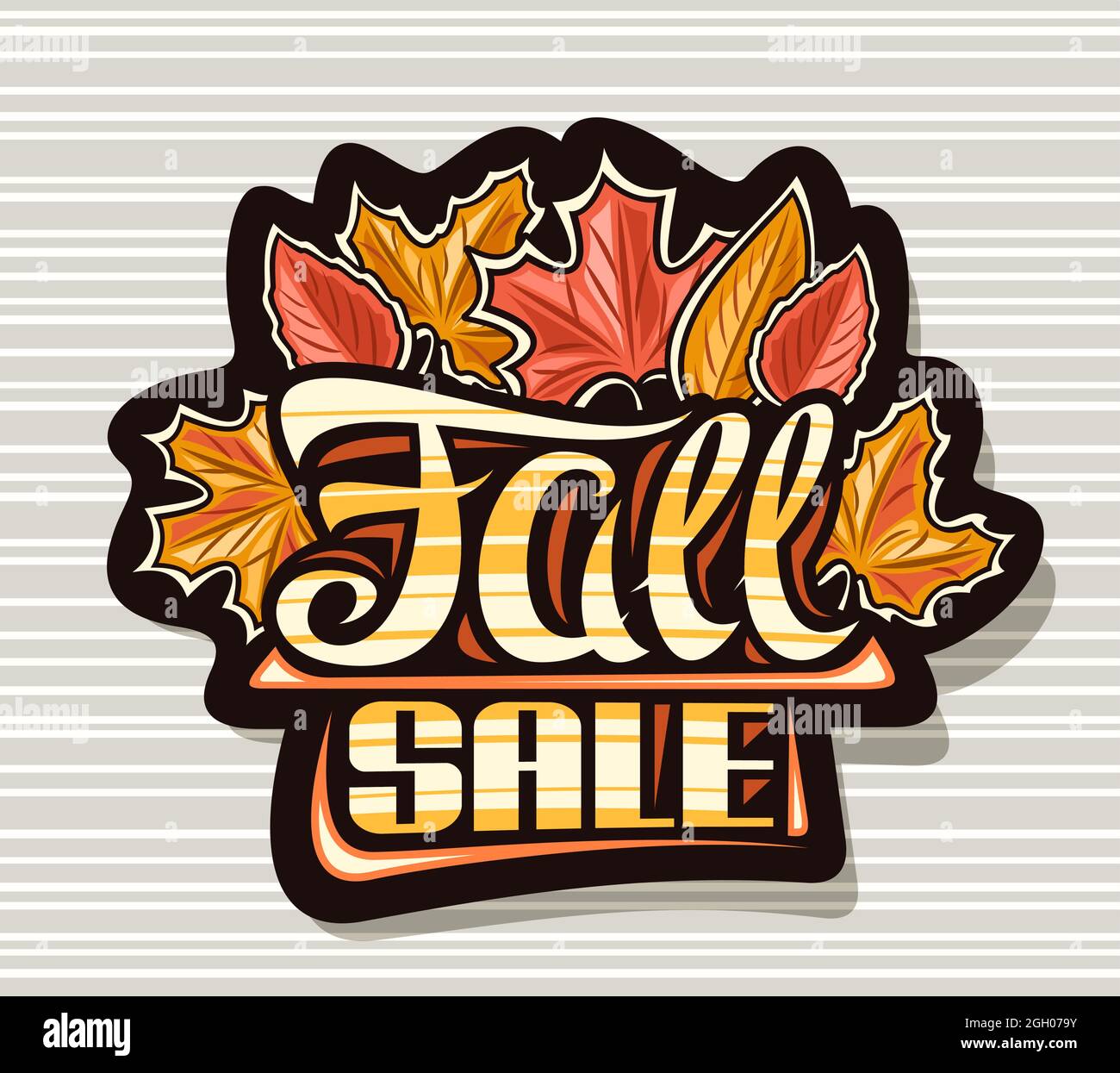 Vector logo for Fall Sale, dark decorative sign board with illustration ...