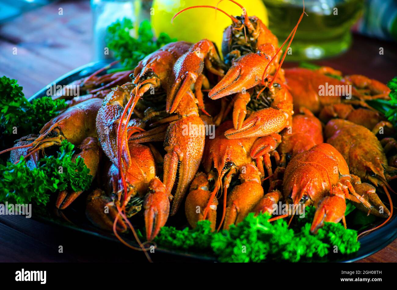 red and appetizing boiled crawfish on a plate Stock Photo - Alamy