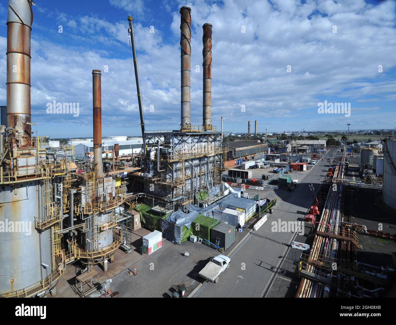 overhead view Mobil refinery in Victoria during shutdown for ...