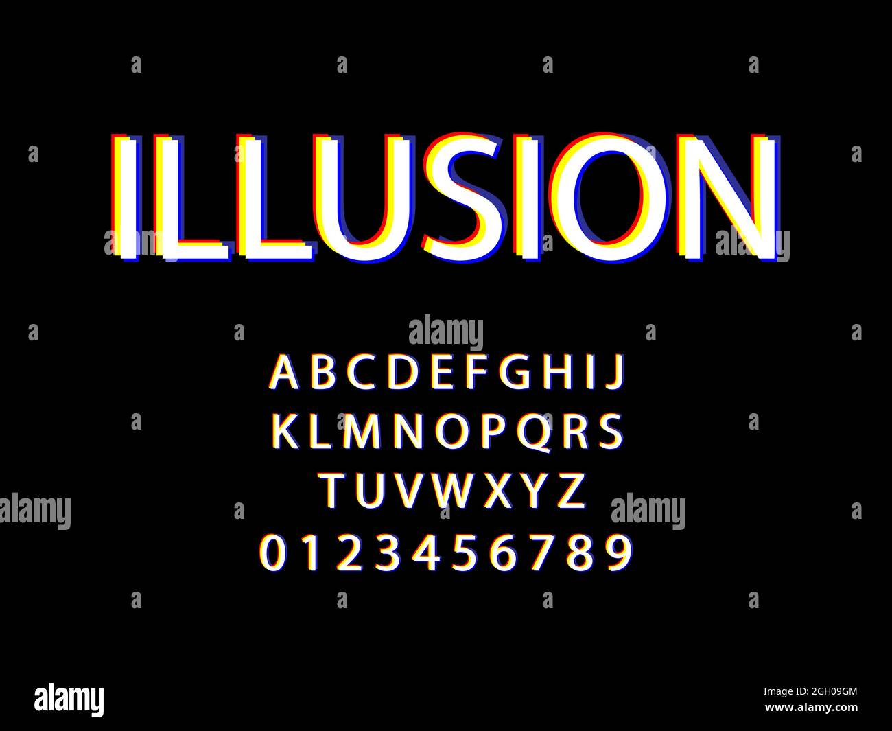 Illusion style font, alphabet letters and numbers vector illustration ...