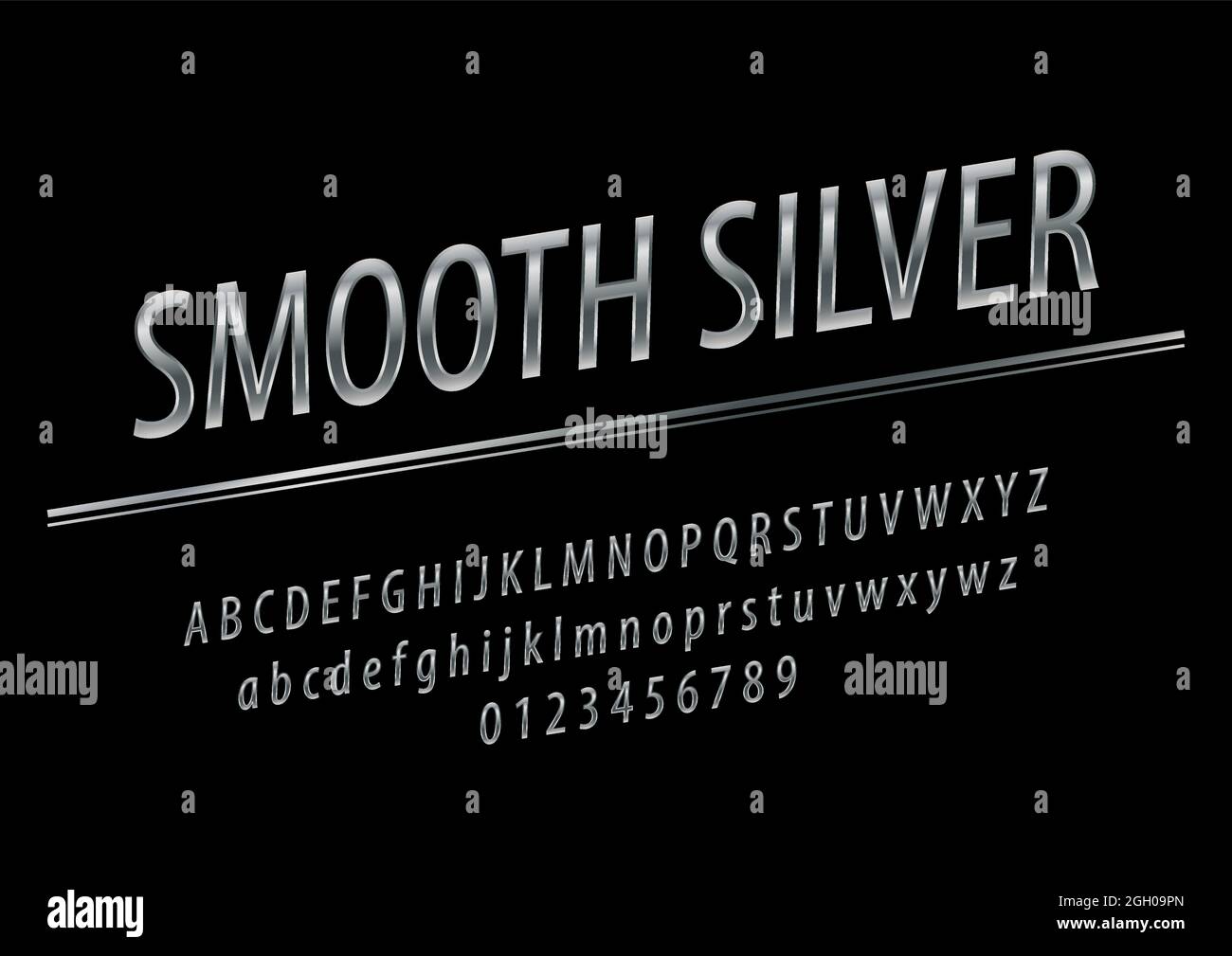 Vector glossy sign Silver Smooth. Chic Silver rotated Alphabet Letters ...